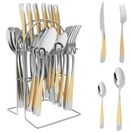 ReaNea 60-Piece Gold Fancy Metal Silverware Set: Stainless Steel Flatware with Knives, Forks ...