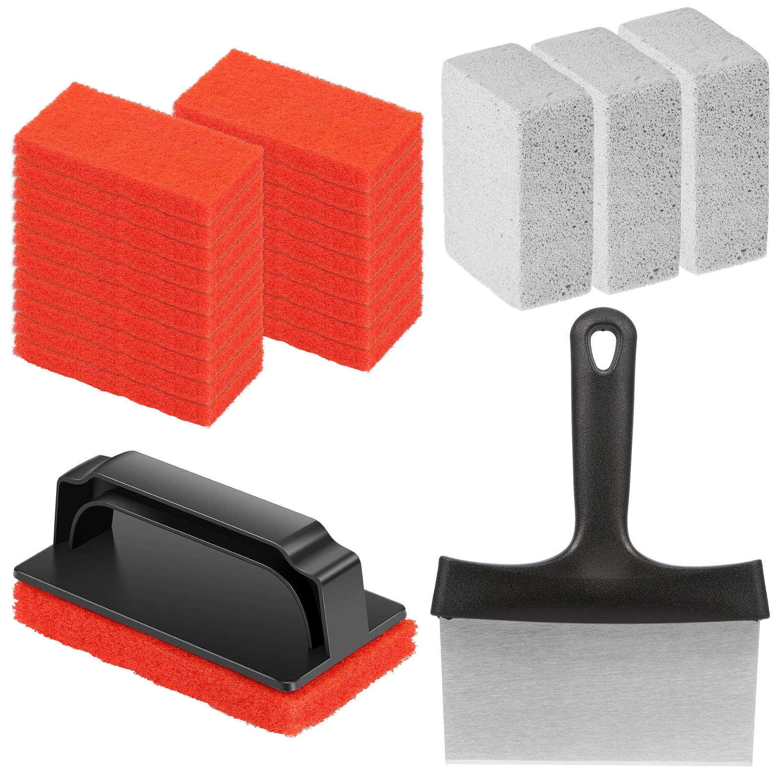 Grusce 25pcs Griddle Cleaning Kit with Griddle Scraper Scouring Pads ...