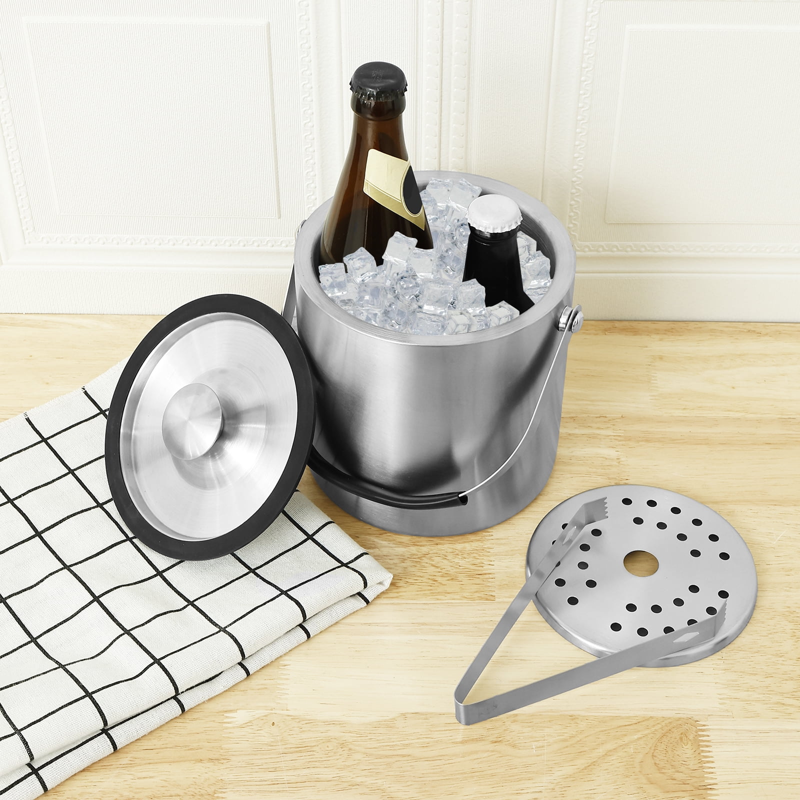 Grusce 2L Large Capacity Double Wall Insulated Ice Cube Bucket ...