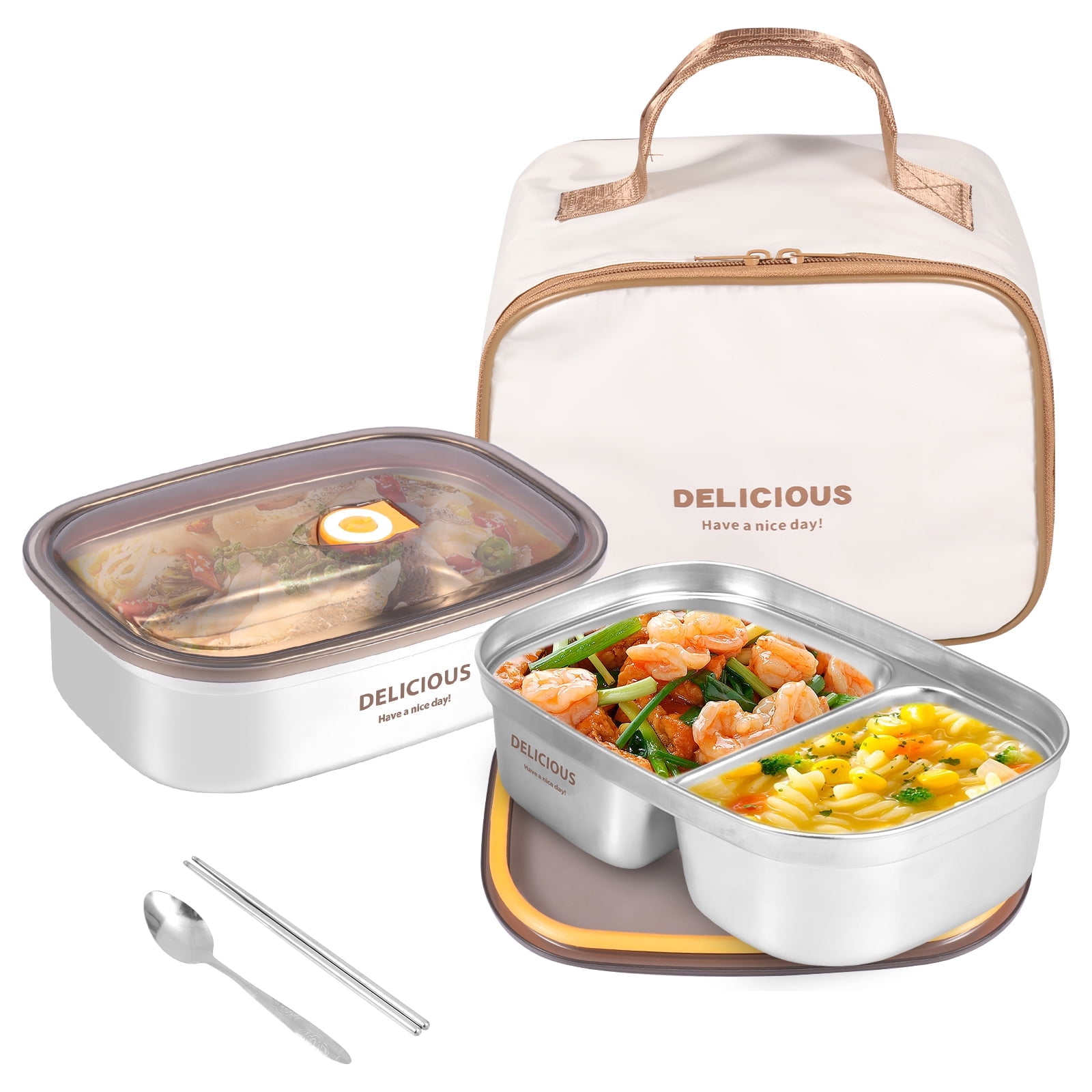 Grusce 2PCS Stainless Steel Bento Box, 1.2L and 1.7L Leakproof Food ...