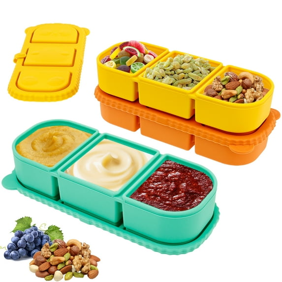 Grusce 3 Pack Reusable Silicone Snack Containers with Lids, Mini ...