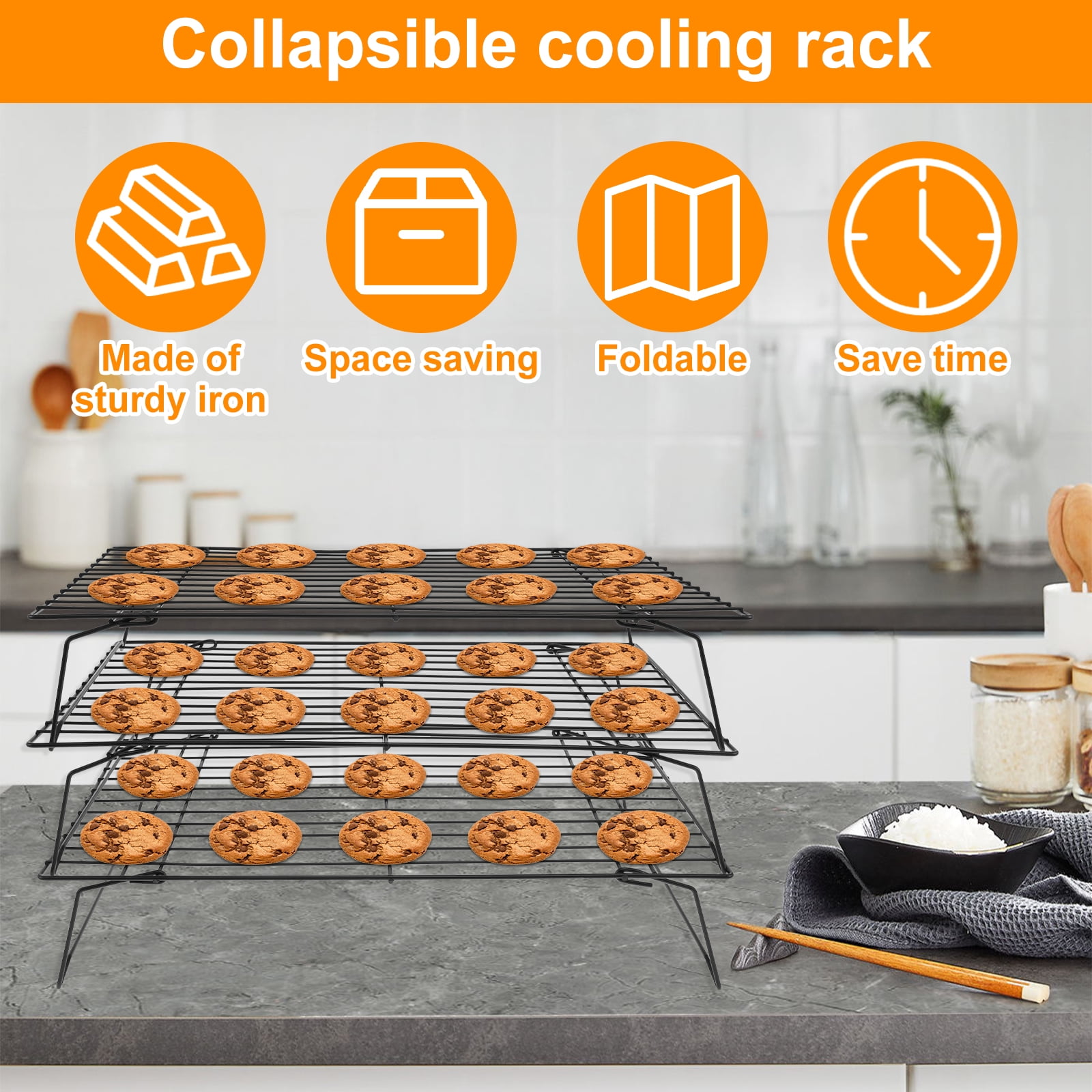 Grusce 3-Tier Cooling Rack Collapsible Baking Cooling Rack Stackable ...