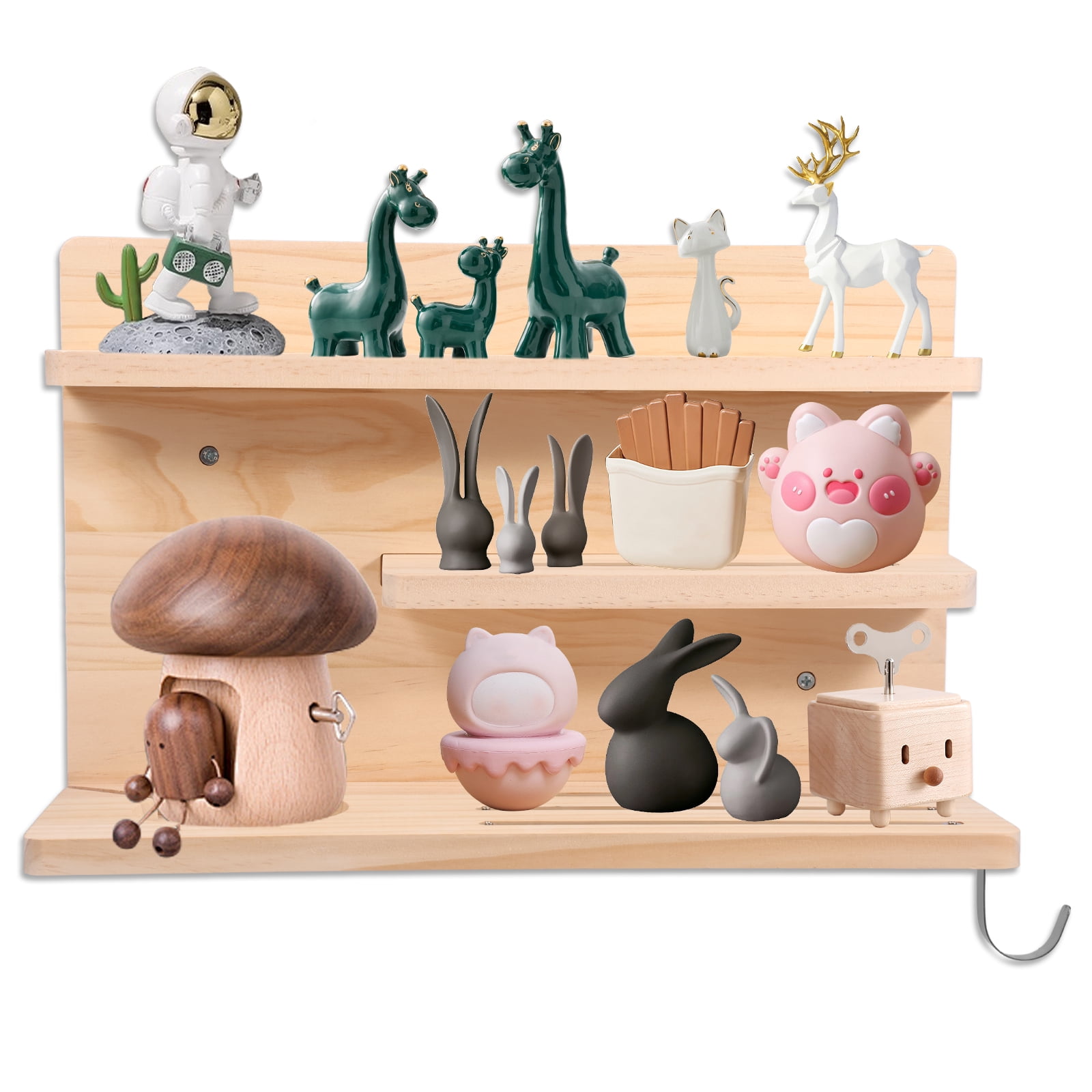 Grusce 3 Tiers Figure Organizer Shelf, Wooden Magnetic Display Shelf ...