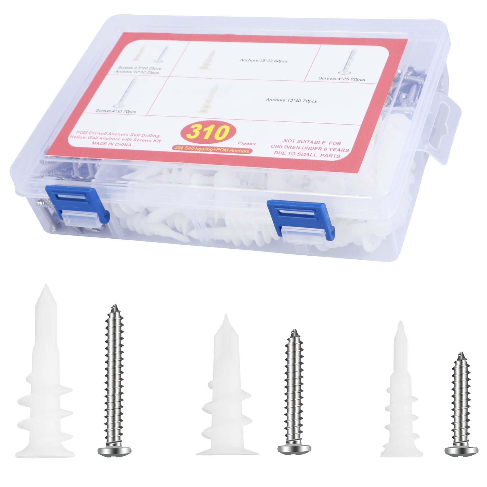 Grusce 310Pcs Drywall Self Drilling Screws Stainless Steel Round Nylon ...
