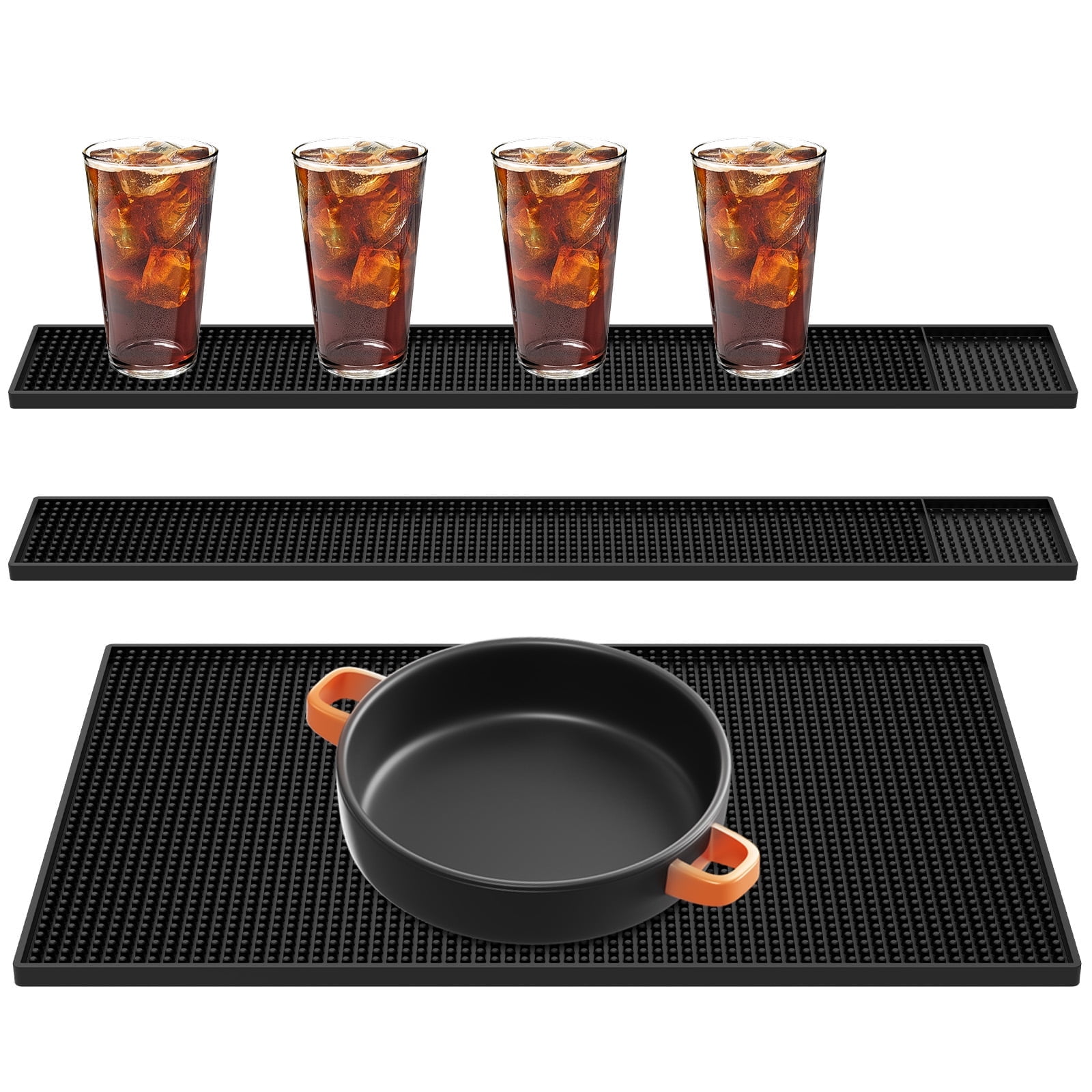 Grusce 3PCS Nonslip Black Bar Counter Service Spill Mat, Rubber Bar ...