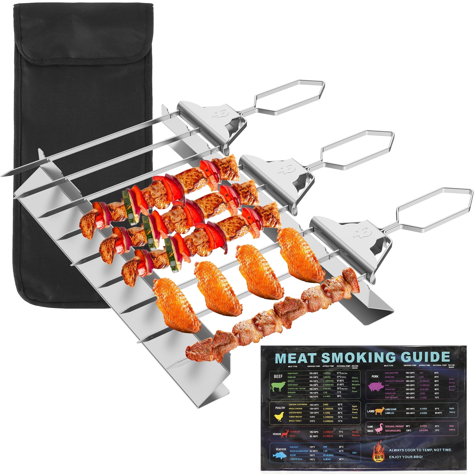 Grusce 3Pcs 3 Prong Skewers with 2 Skewer Rack Stainless Steel Kabob ...