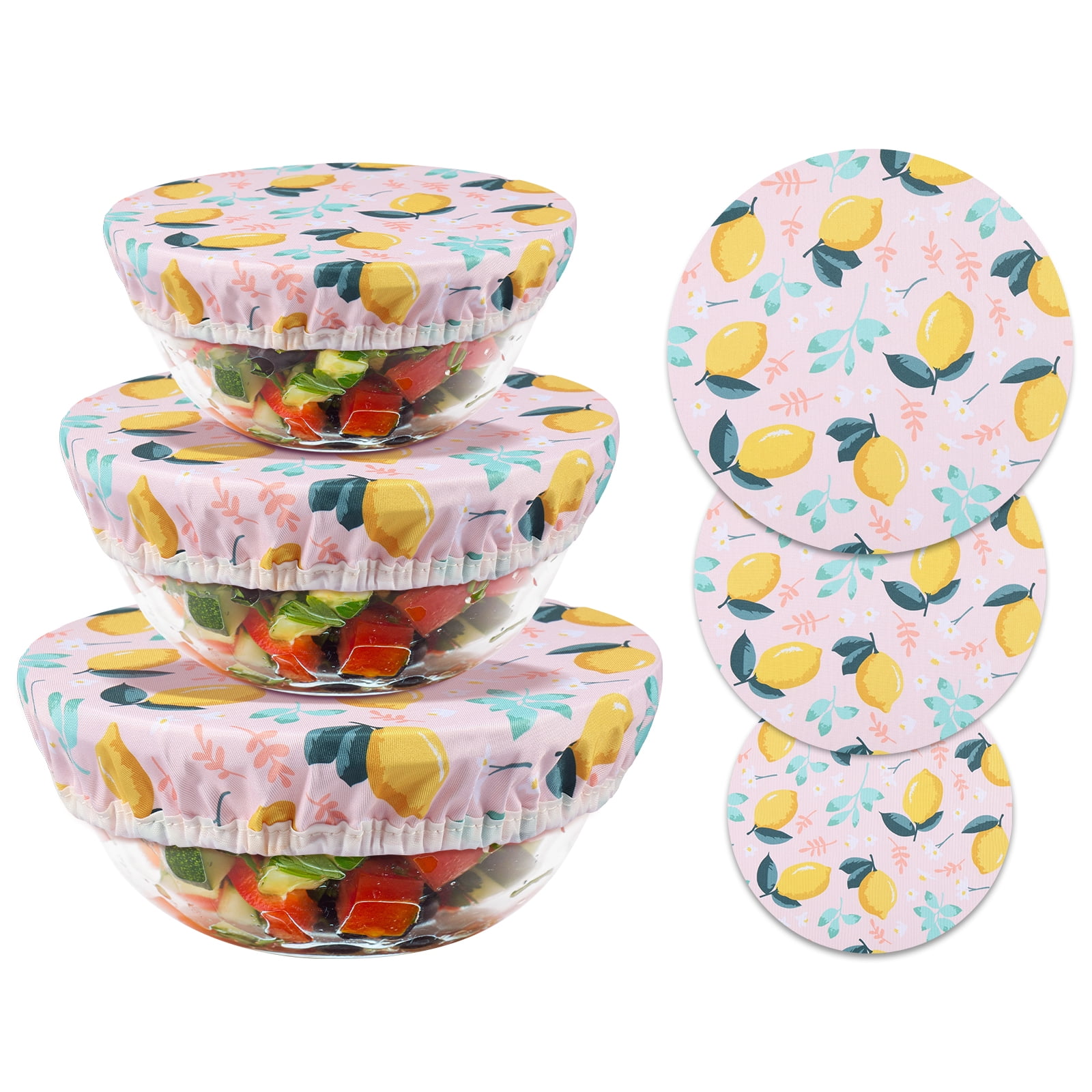 Grusce 3Pcs Bowl Covers Cotton Cloth Dish Covers Elastic Food Storage ...