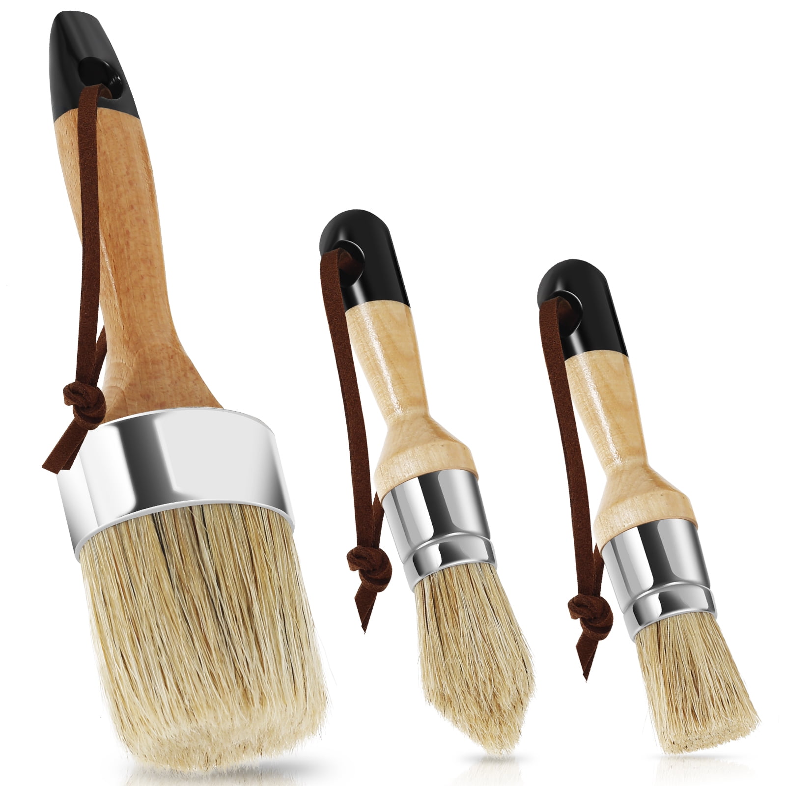 Grusce 3Pcs Wax Paint Brush Set Round Chalk Paint Brushes Natural ...
