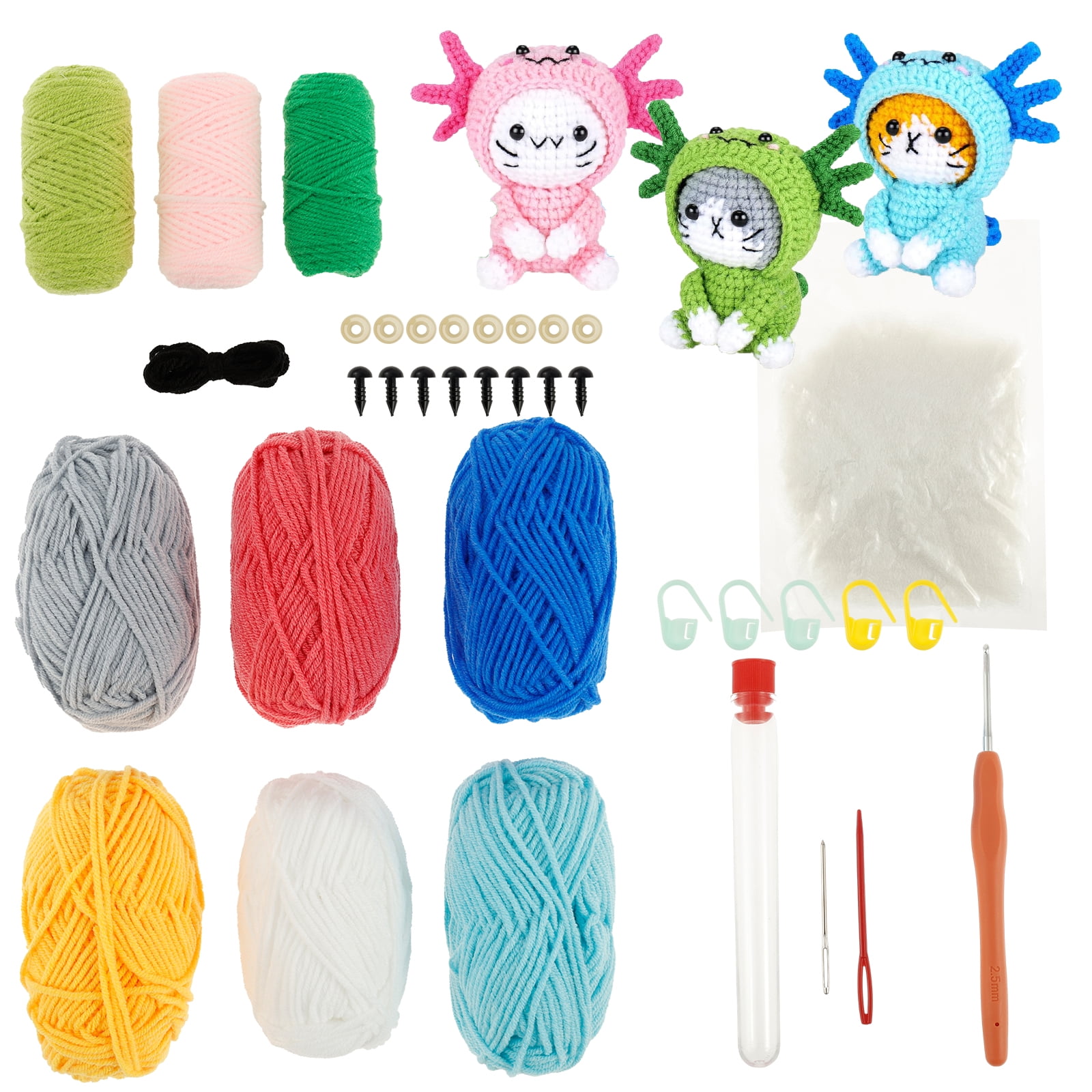 Grusce 3pcs Crochet Kit for Beginners Fun Axolotl Cat Crochet Set with ...