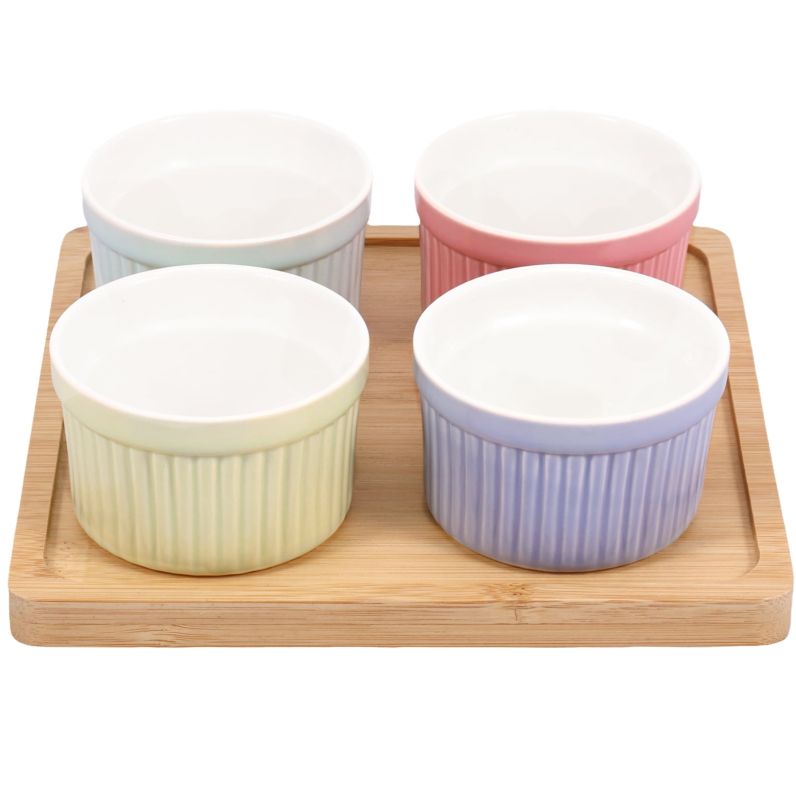 Grusce 4 oz Ramekins for Baking,4 oz Creme Brulee Ramekins with Bamboo ...