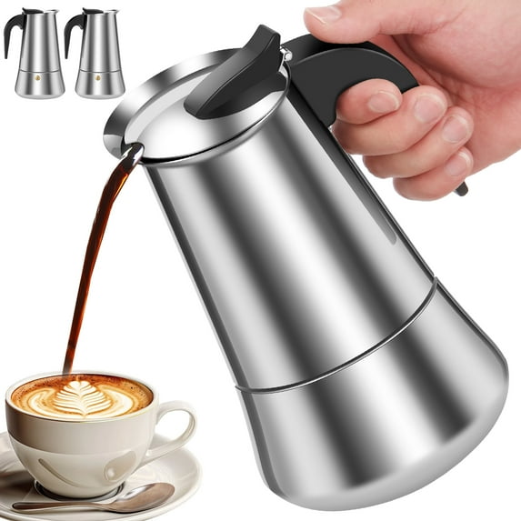 Grusce 450ml Stovetop Espresso Maker, Stainless Steel Moka Pot, Stove ...