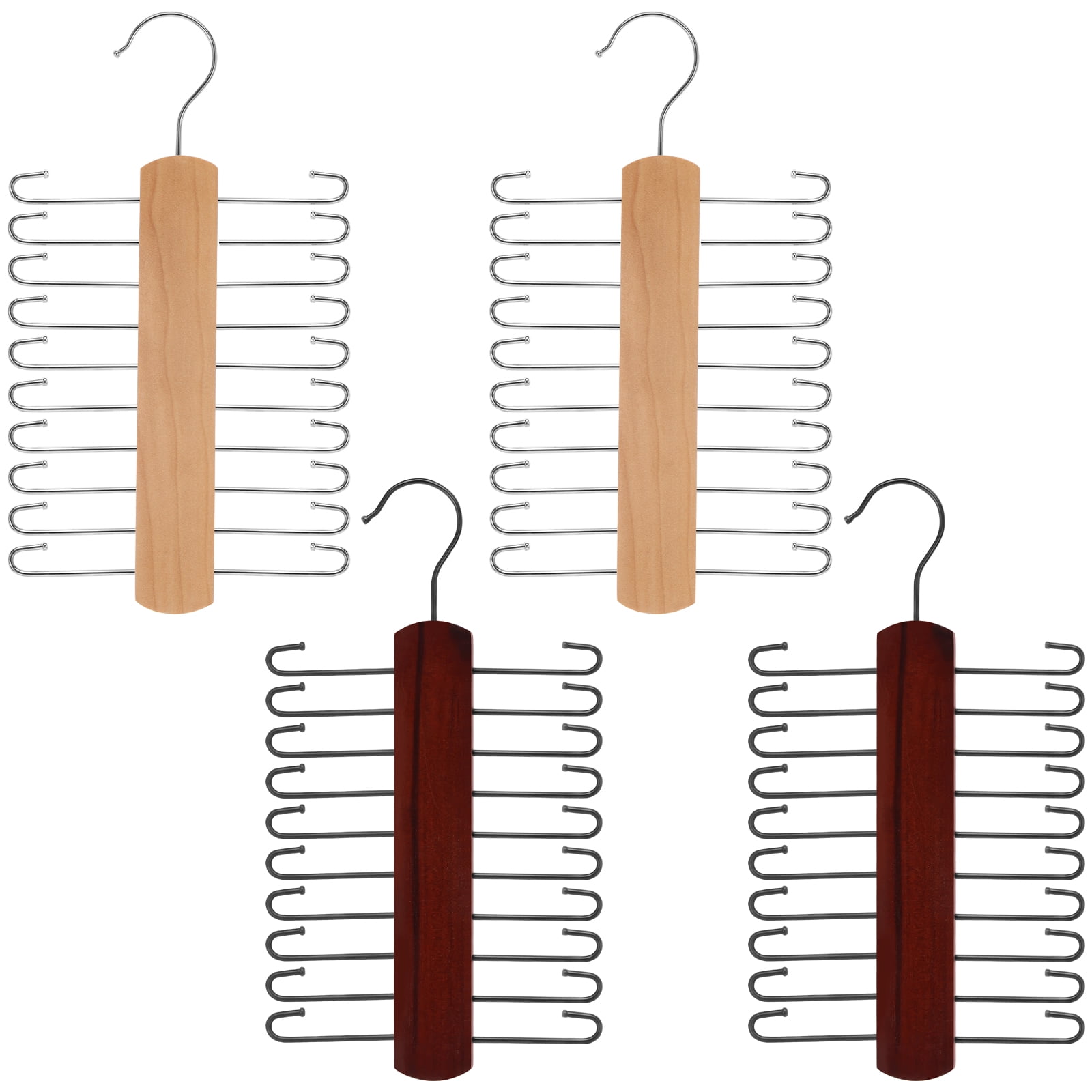 Grusce 4PCS Wood Tie Rack Hanger with 20 Metal Hooks, Tie Hanger for ...