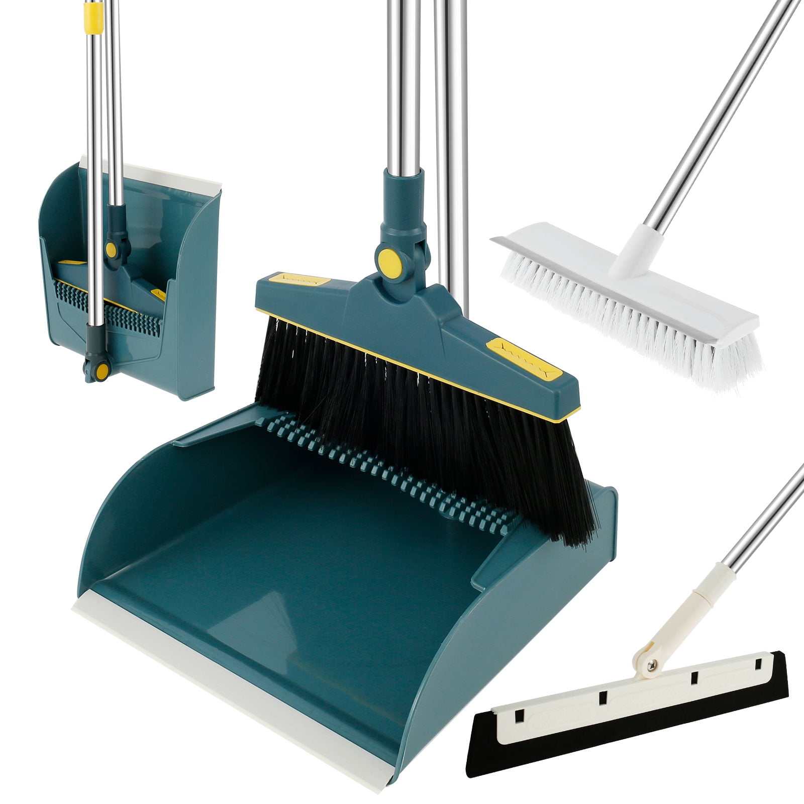 NUAHRHY 4Pcs Broom and Dustpan Set with Floor Squeegee Rectangular ...
