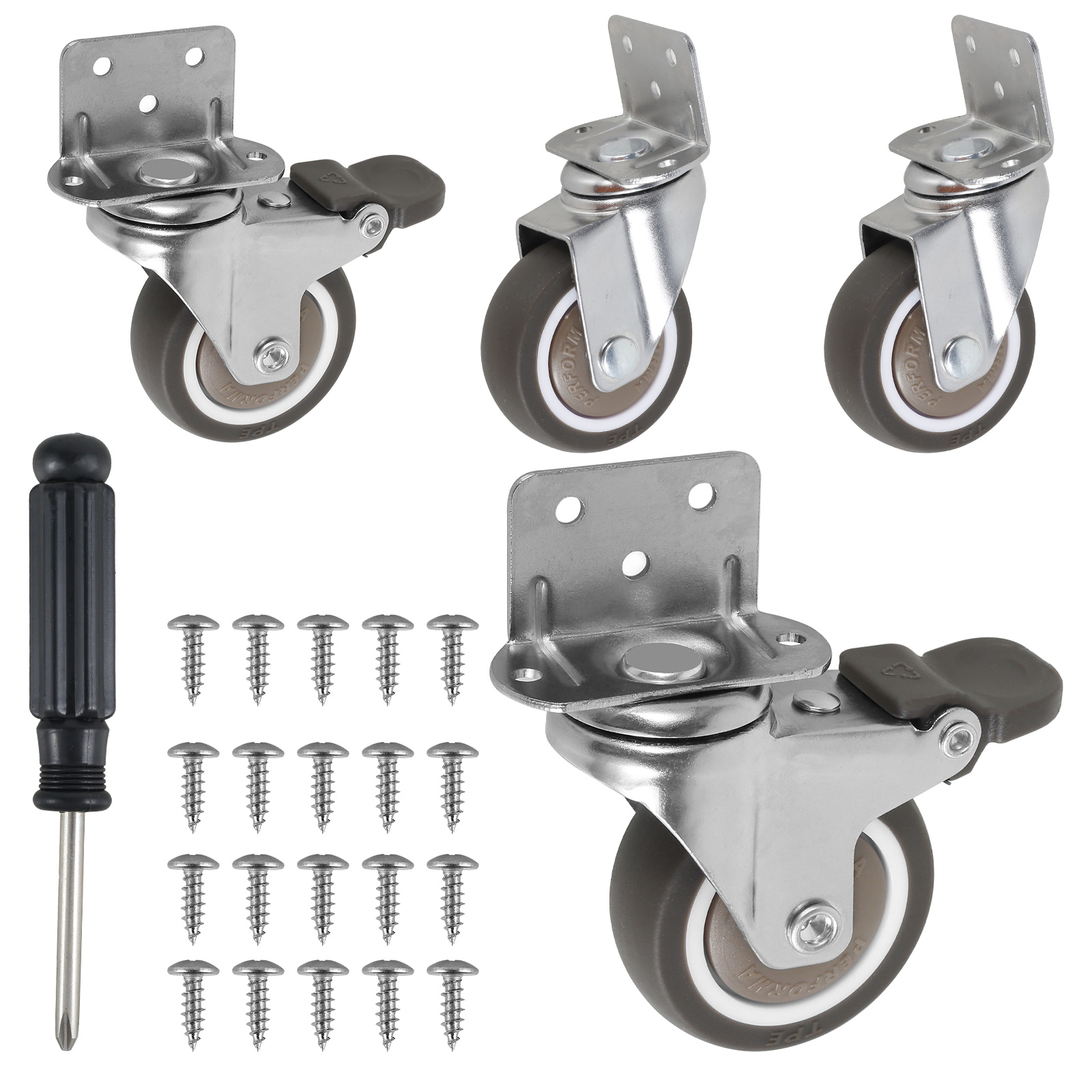 Grusce 4Pcs L Shaped Caster Wheel Set 1/1.5/2inch Soft Rubber Side ...