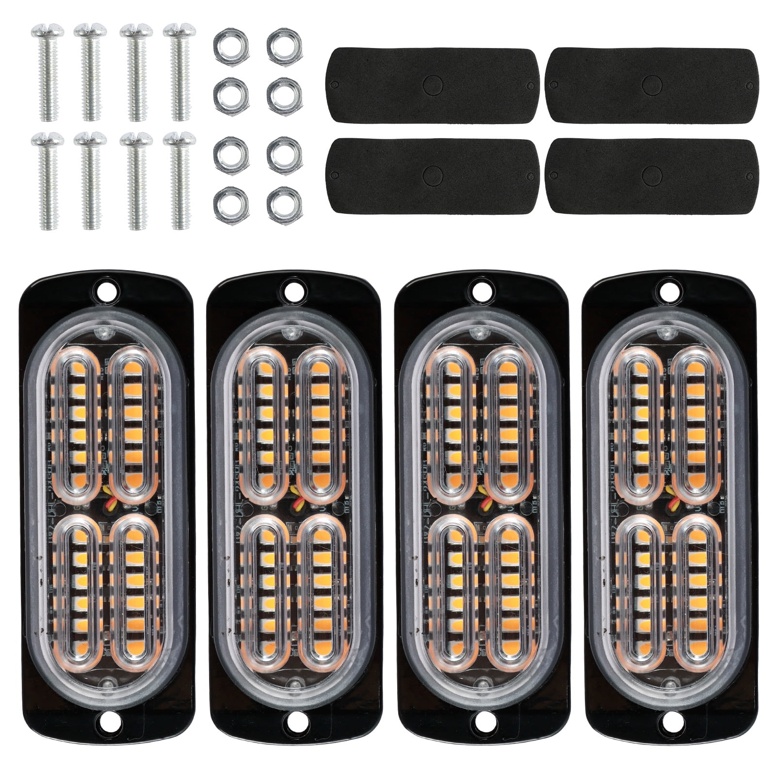Grusce 4Pcs LED Flashing Lights 24-LED Super Bright Amber Emergency ...