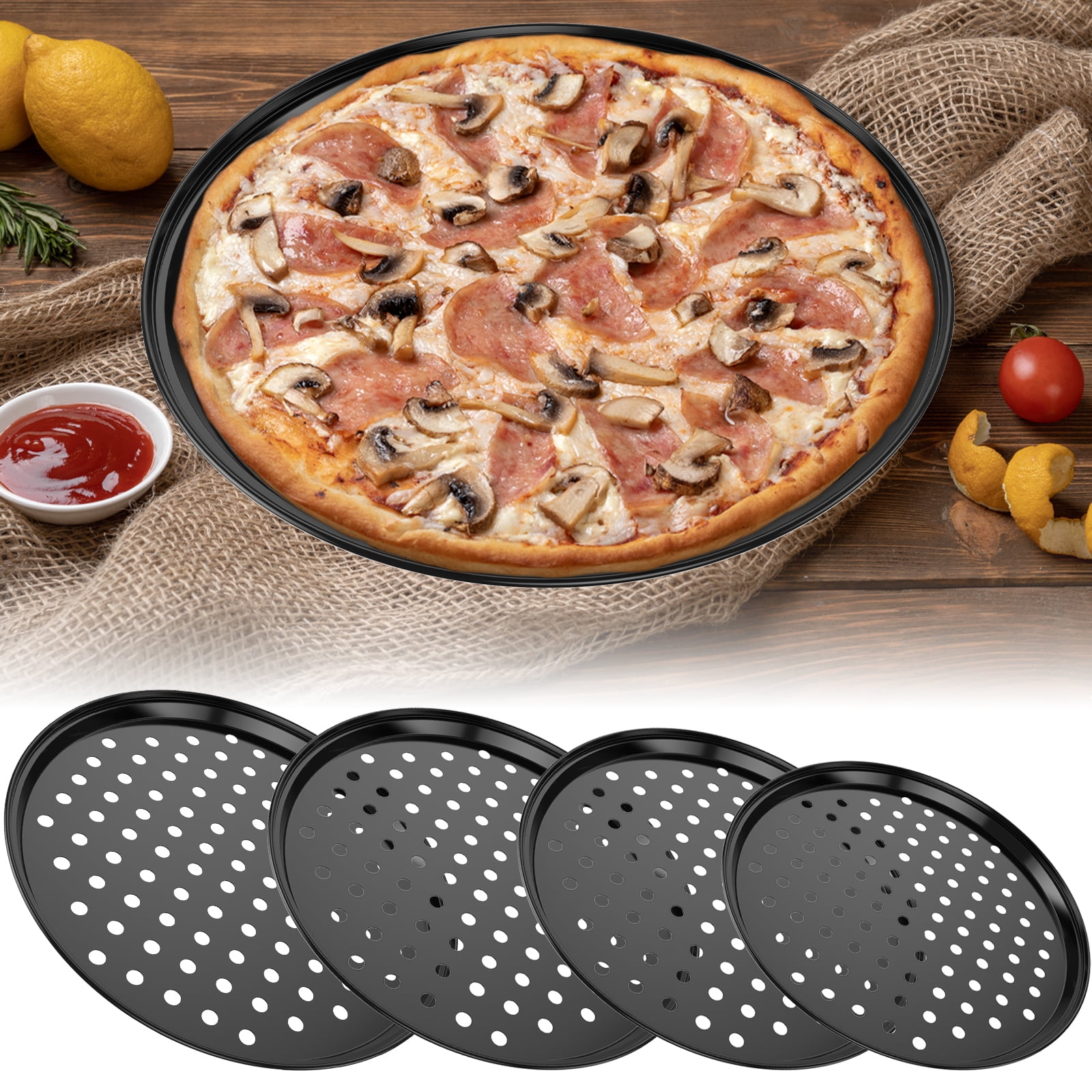 Grusce 4Pcs Pizza Pan with Perforated Holes Non Stick Pizza Trays 3 ...