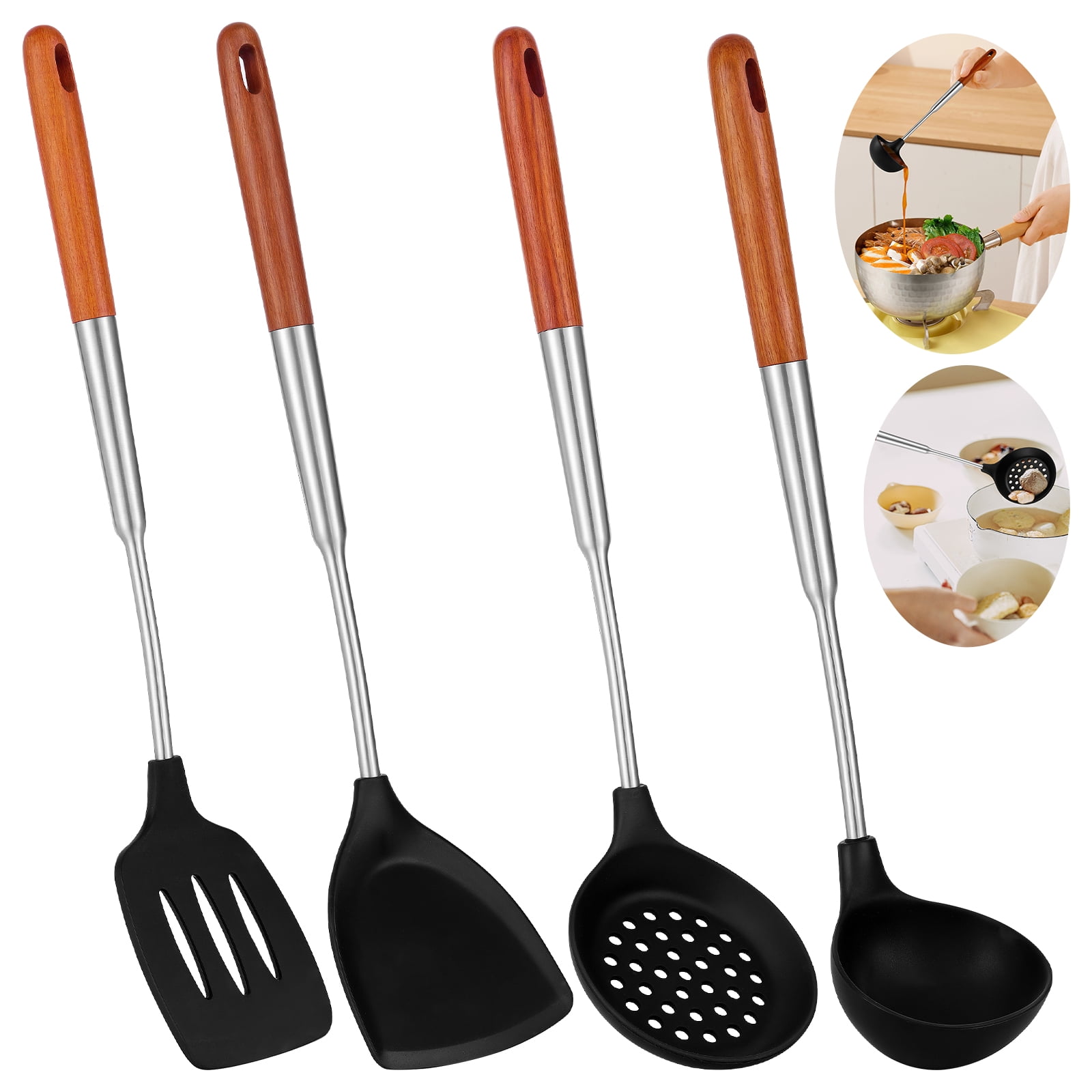 Grusce 4pcs Cooking Utensils Set Nonstick Silicone Utensils Set Heat ...