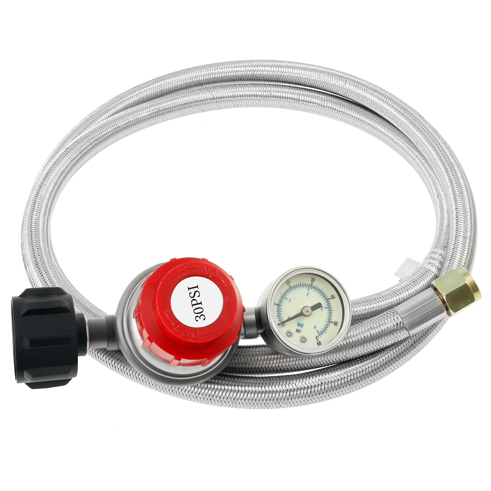 Grusce 5FT Stainless Steel Brass Propane Regulator And Hose 30 PSI ...
