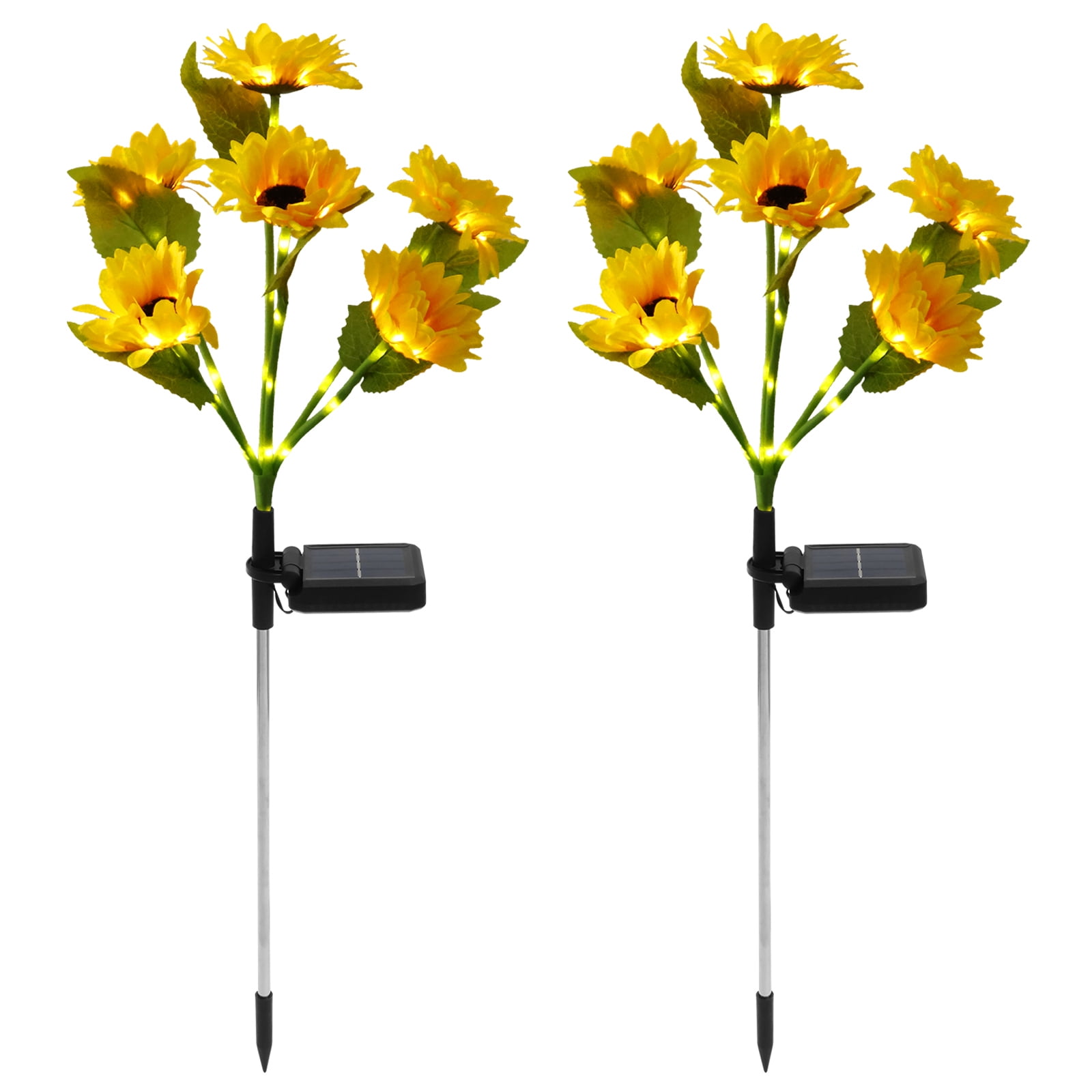 Grusce 6 Heads Sunflower Shape Solar Lights, Waterproof Auto On/Off ...