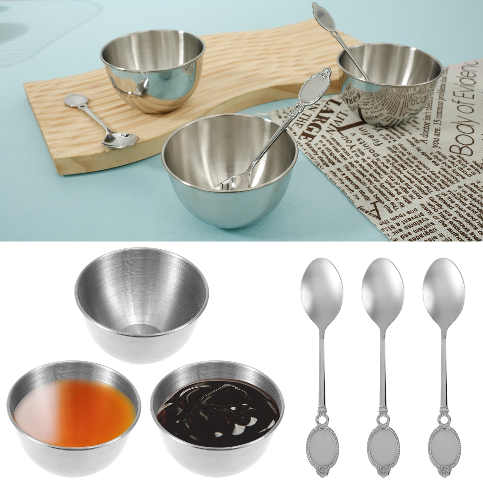Grusce 6Pcs Sauce Dishes with Spoons Stainless Steel Sauce Dipping Bowl ...