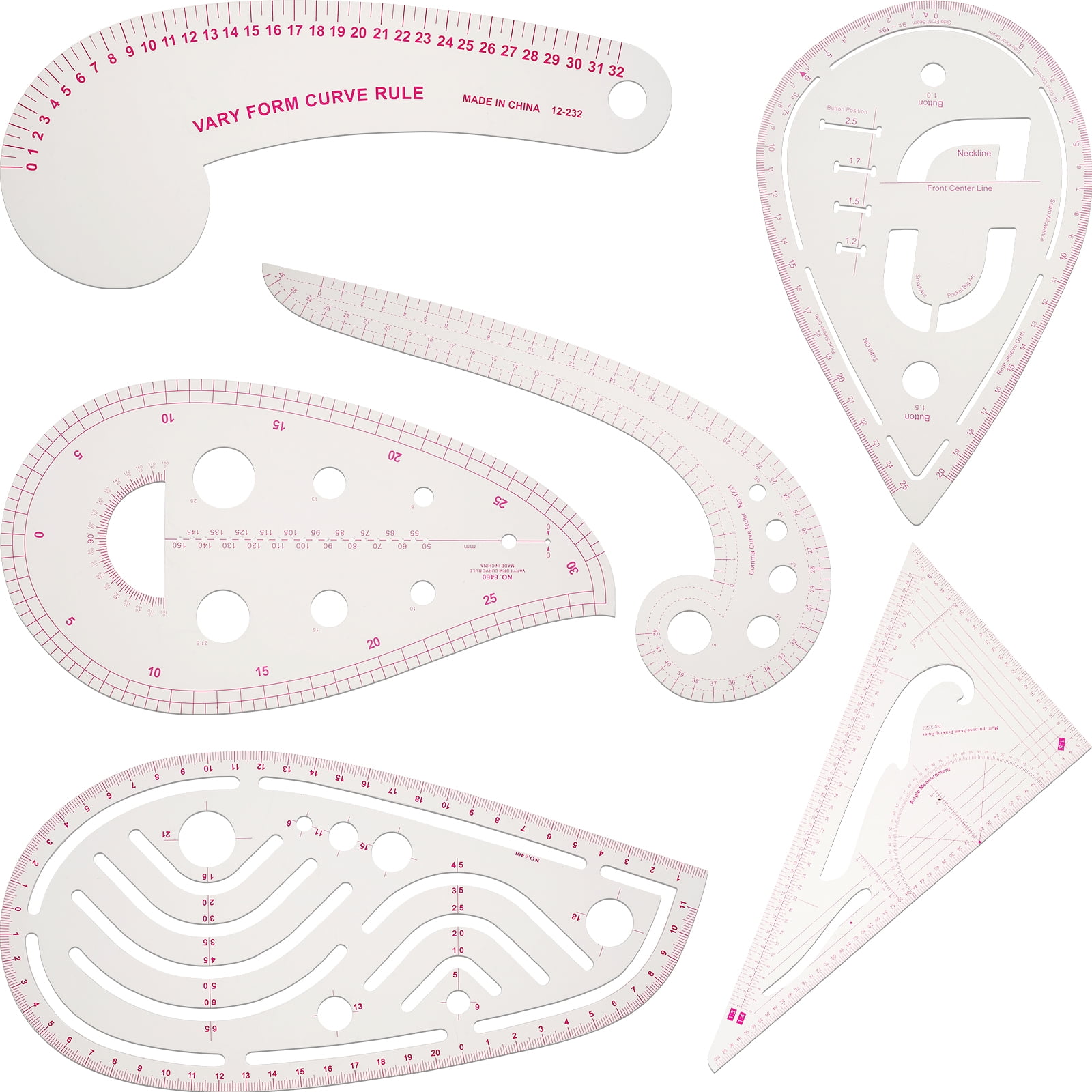 Grusce 6Pcs Sewing Curved Ruler Set Clear Metric Curved Shape Marking ...