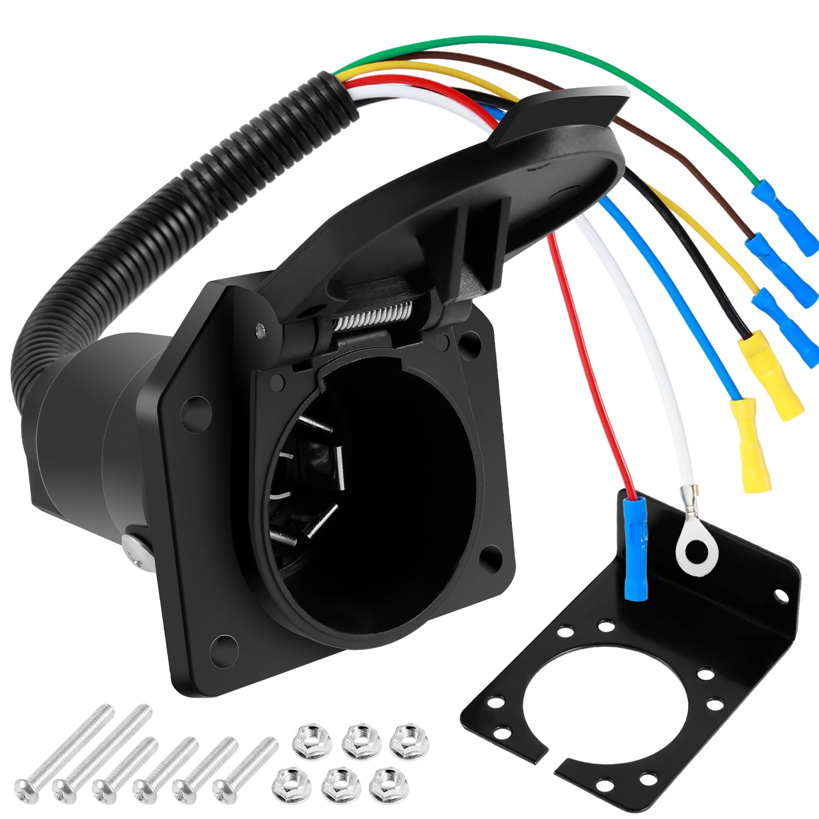 Grusce 7 Way RV Trailer Light Connector Socket Stable 7 Pin Wire Electrical Trailer Adapter 7 ...