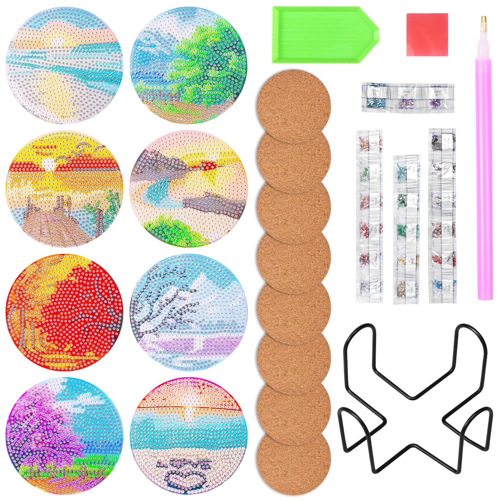 Grusce 8PCS Diamond Art Painting Coasters with Holder, Landscape DIY ...