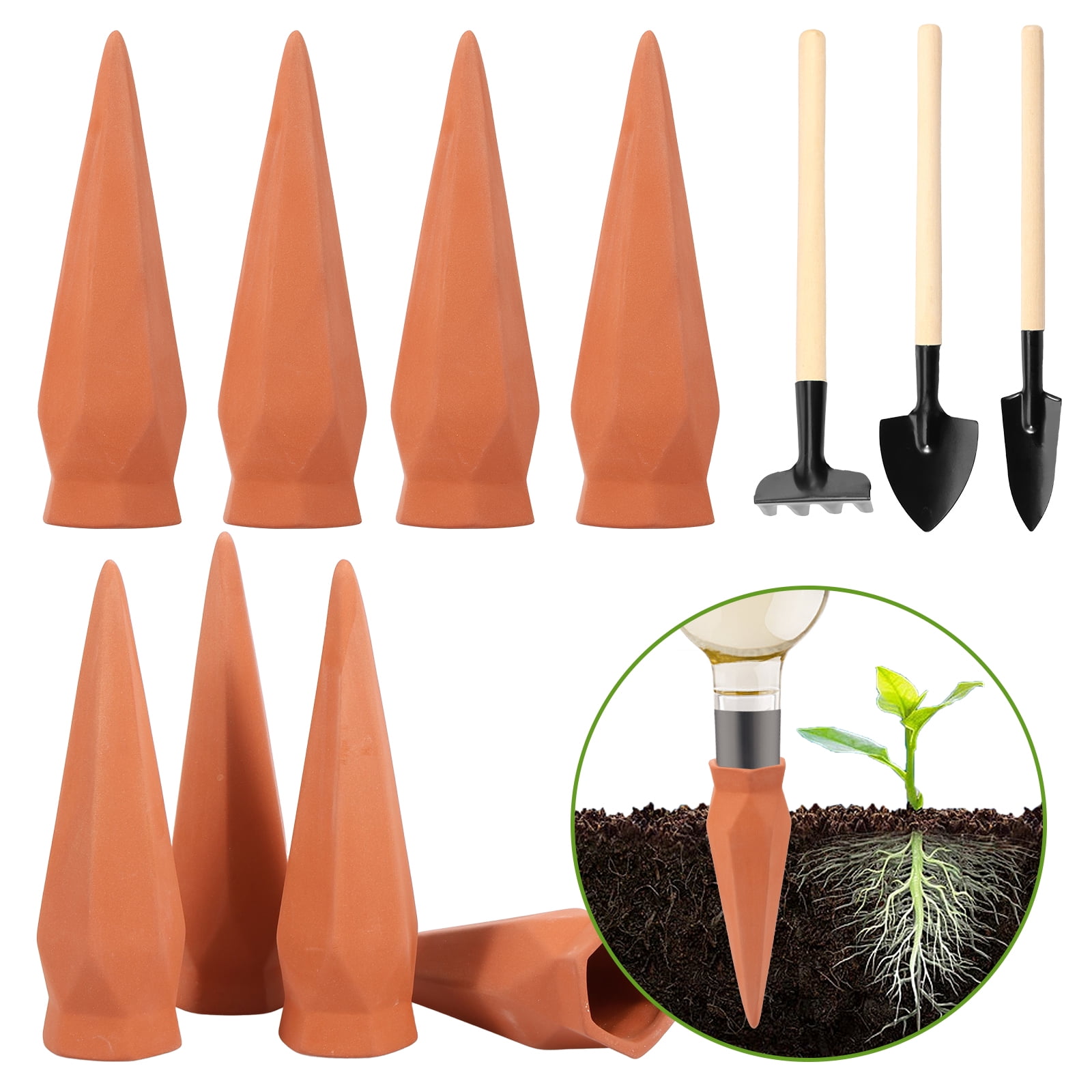 Grusce 8PCS Self Watering Stakes Clay, Self Watering Planter Insert ...