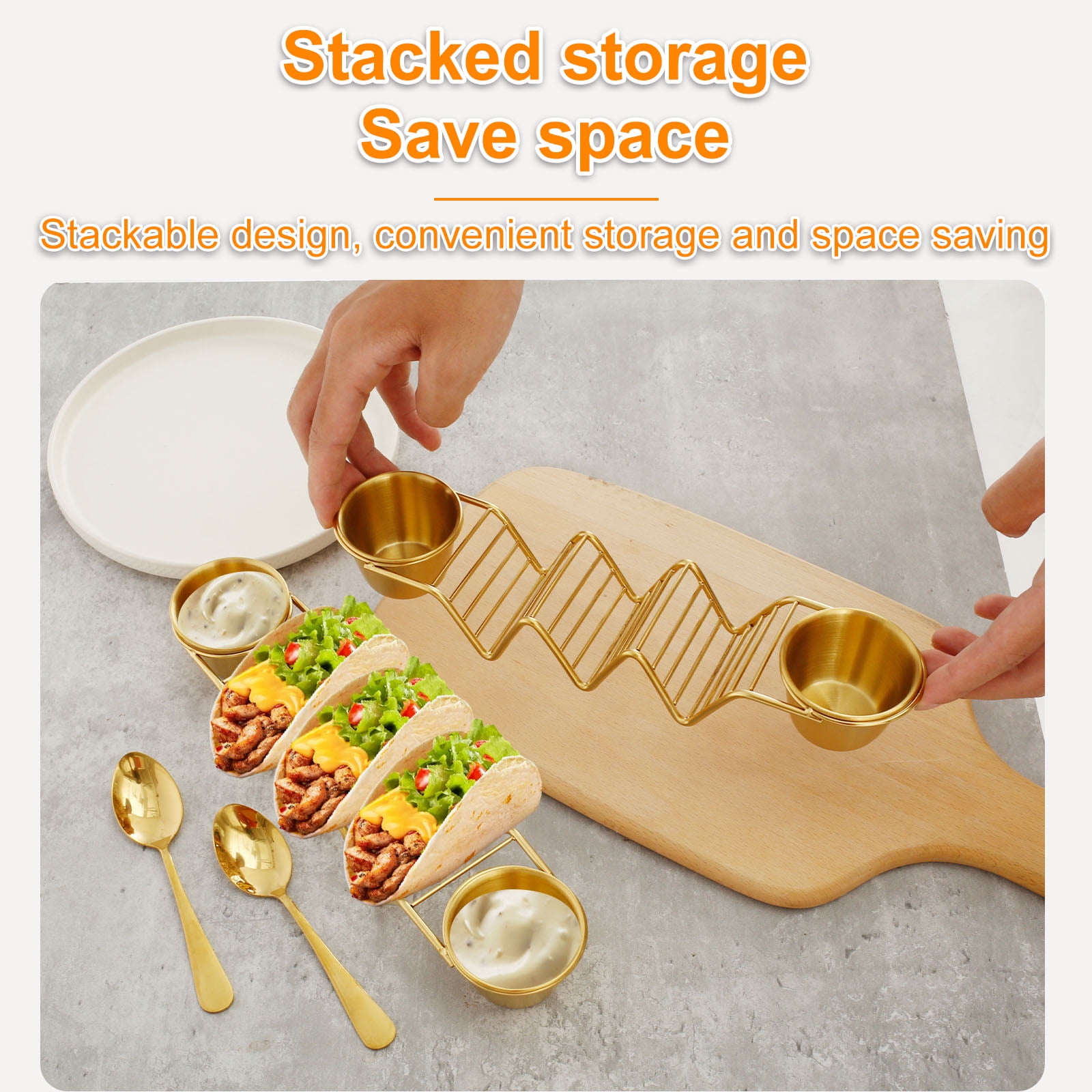 Grusce 8Pcs Taco Stand with Spoon Salad Cup Stainless Steel Taco Holder ...