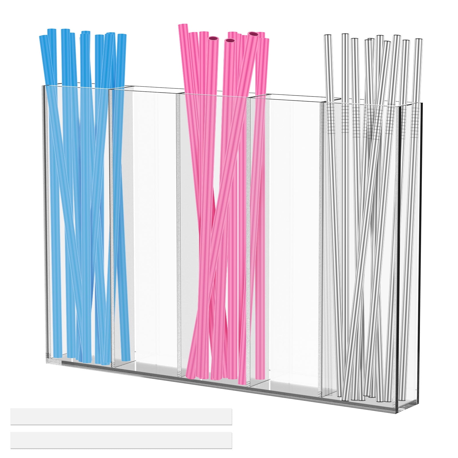 Grusce Acrylic Straw Holder, Straw Organizer with Adhesive Sticker ...