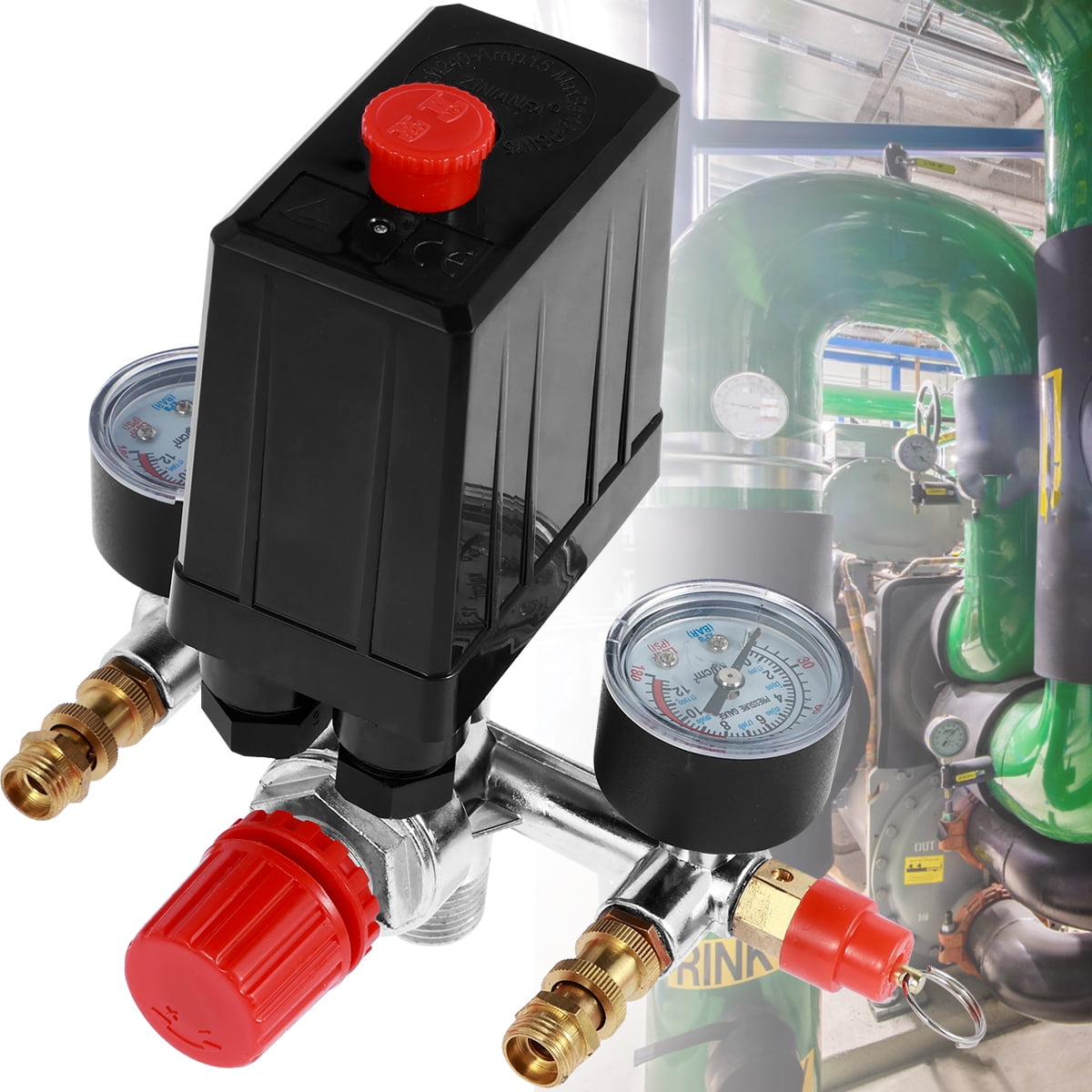 Grusce Air Compressor Pressure Switch 90-120PSI Adjustable Manifold ...