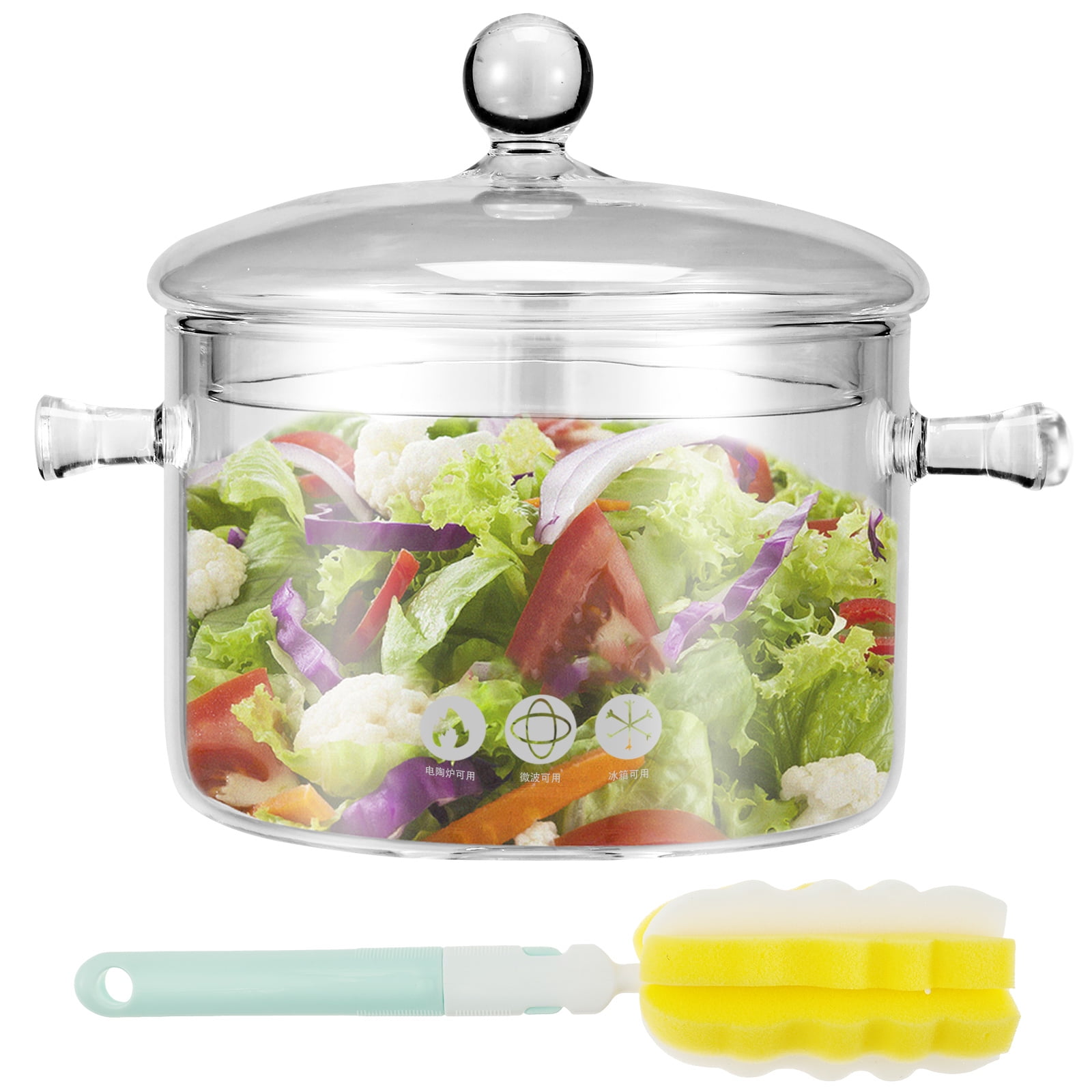 Grusce Clear Cooking Pot with Lid and Brush, 1500ml Glass Simmer Pot ...