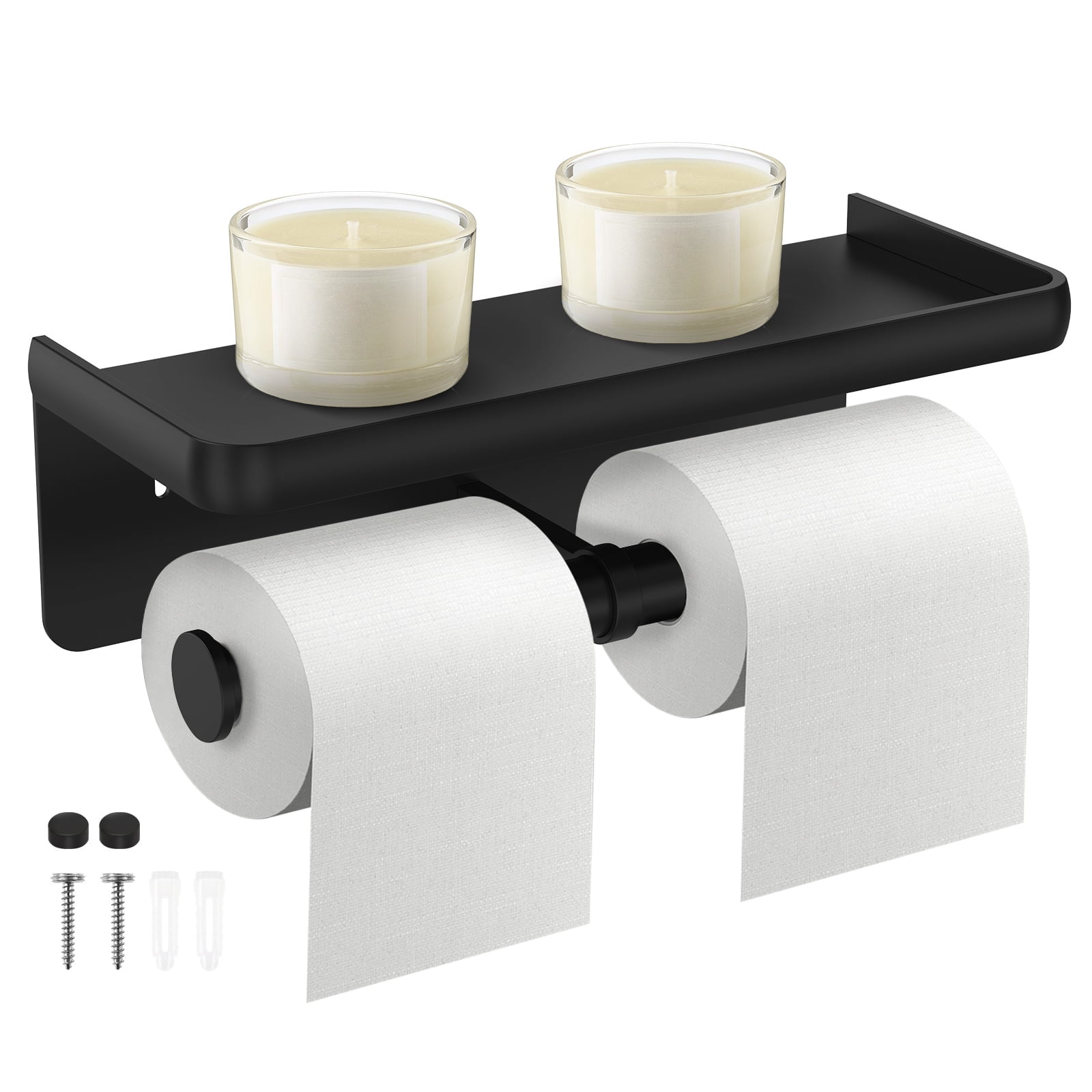 Grusce Double Toilet Paper Holder with Shelf, Aluminum Alloy Toilet ...