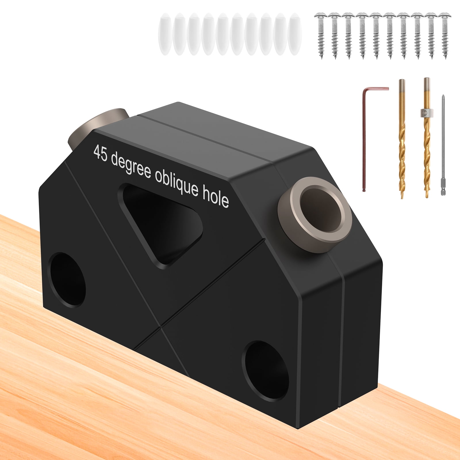 Grusce Dowel Jig Kit 45° Angle Drill Guide Jig Aluminum Alloy Pocket ...