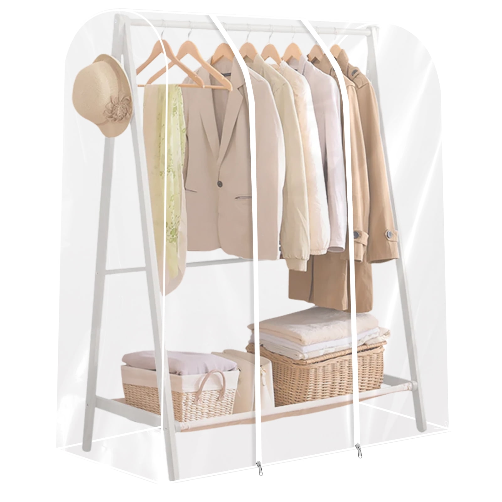 Grusce Garment Rack Cover Clear Clothing Rack Cover with Zipper ...