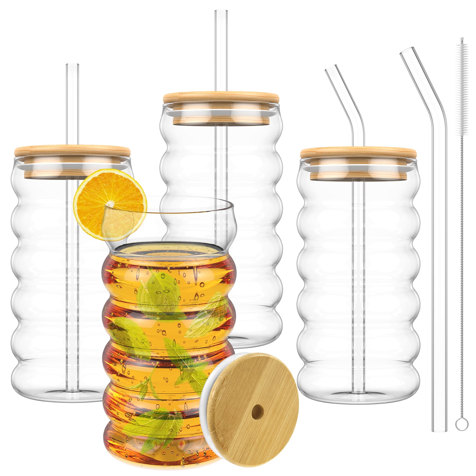 Grusce Iced Coffee Glass Set with Straw and Lid, 500ML Bubble Drinking ...