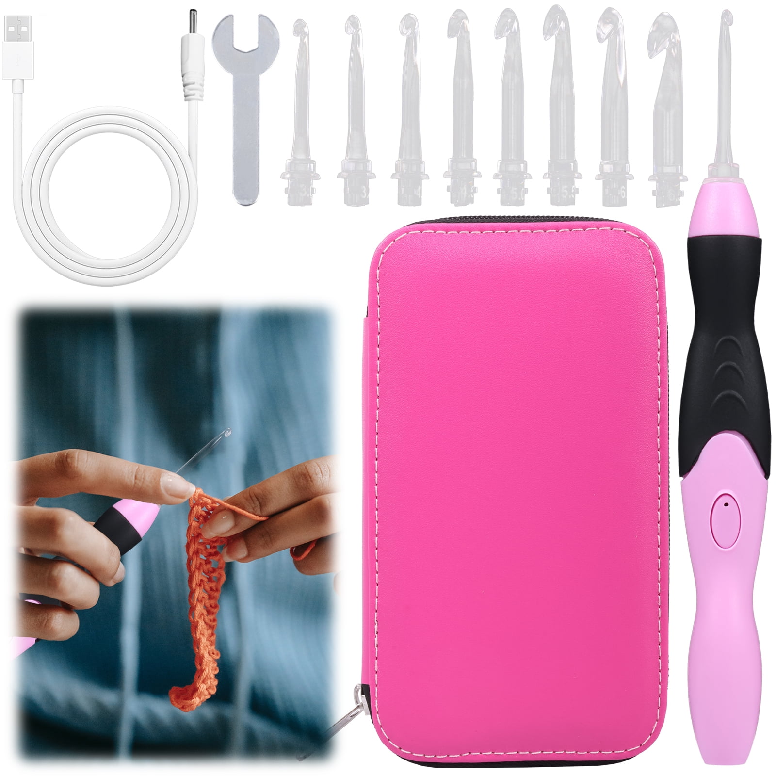 Grusce Lighted Crochet Hooks Set, 9 Sizes Light Up Crochet Hooks with ...