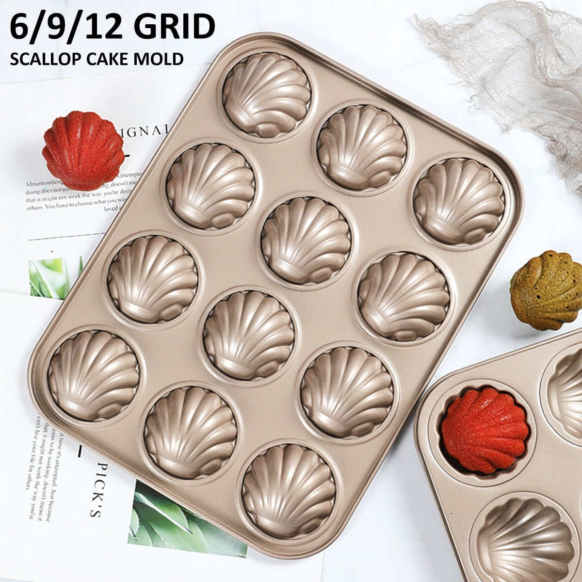 Grusce Madeleine Pan 9-Cavity Heavy Duty Nonstick Madeleine Cookies ...