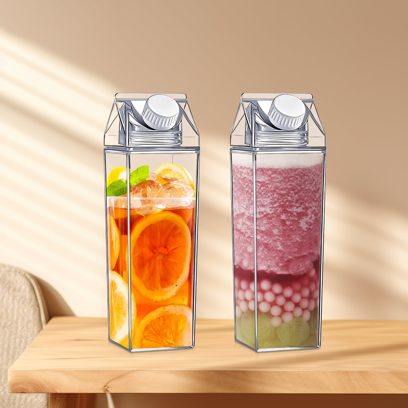 Grusce Milk Carton Water Bottle Reusable Leak Proof Square Milk Bottle ...