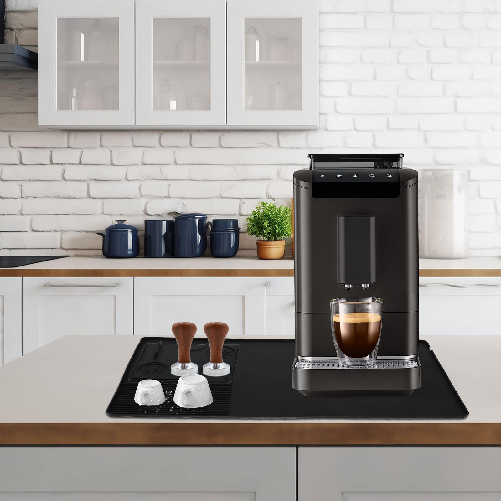 Grusce Silicone Coffee Mat Compartmental Design Coffee Bar Mat ...