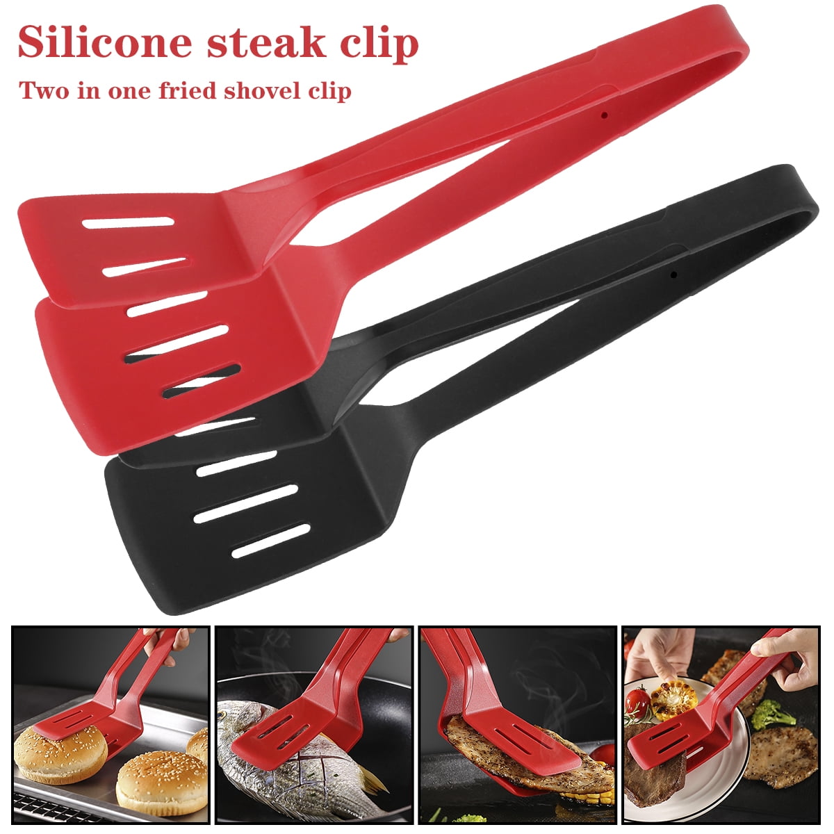 Grusce Silicone Kitchen Tongs,Steak Clamps Stainless Steel Multipurpose ...