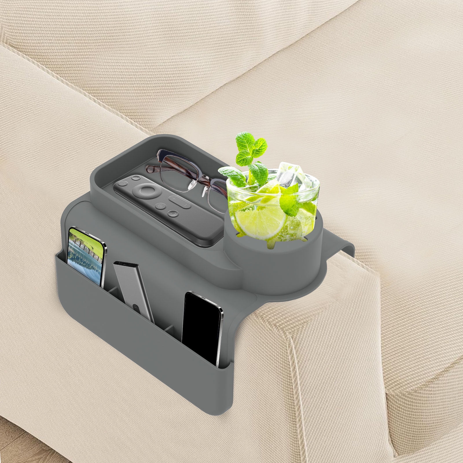 Grusce Silicone Sofa Couch Cup Holder, Sturdy Sofa Armrest Tray with ...