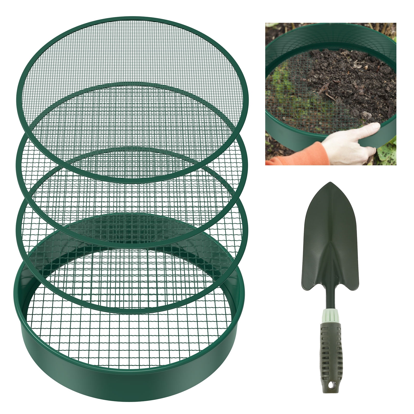 Grusce Soil Sifter 11.8inch Metal Garden Sieve with 4 Interchangeable ...