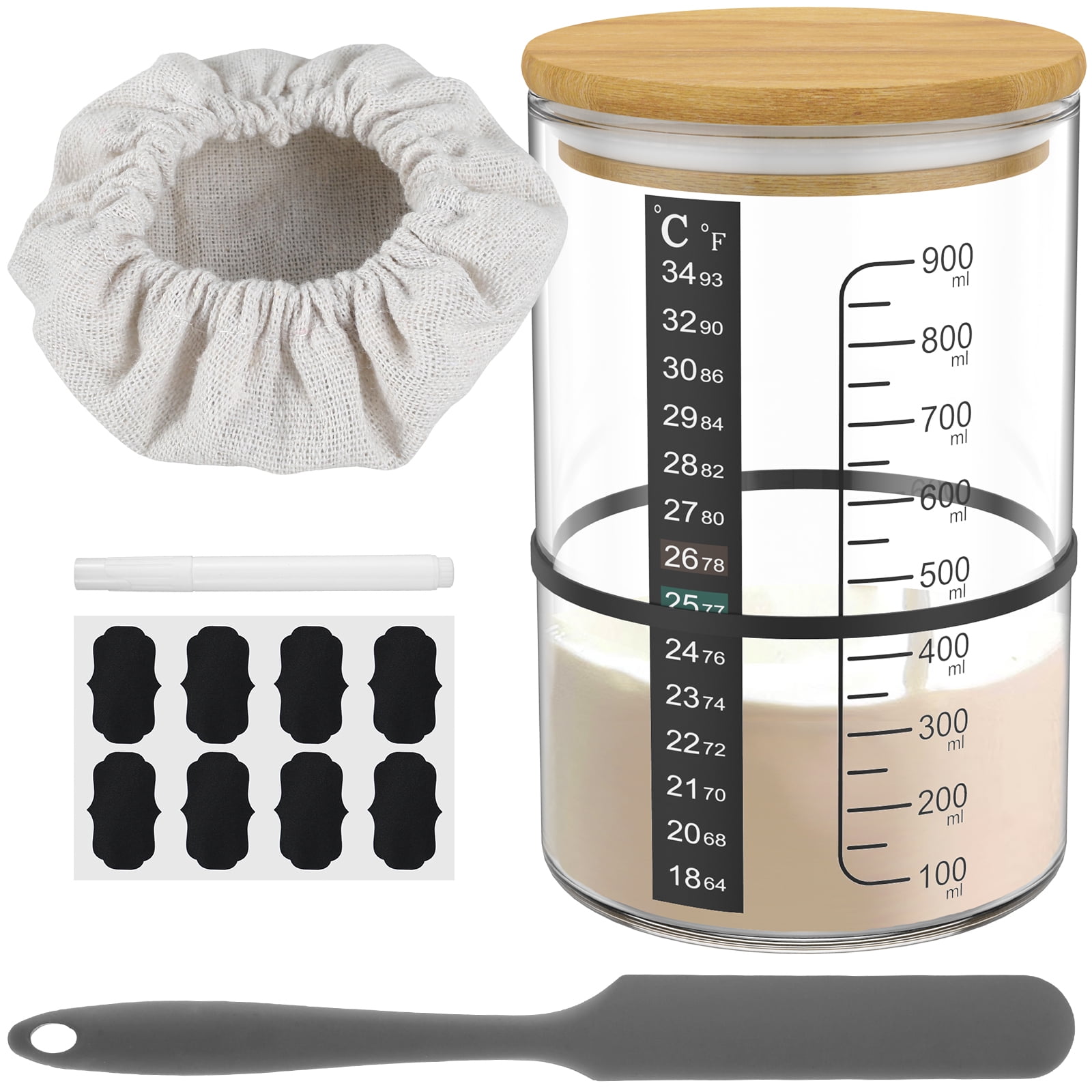 Grusce Sourdough Starter Jar With Date Marked Feeding Band,Thermometer ...