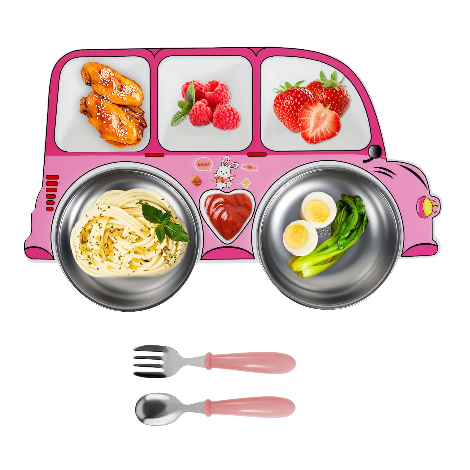 Grusce Stainless Steel Divided Plates and Utensils for Kids, 5 ...