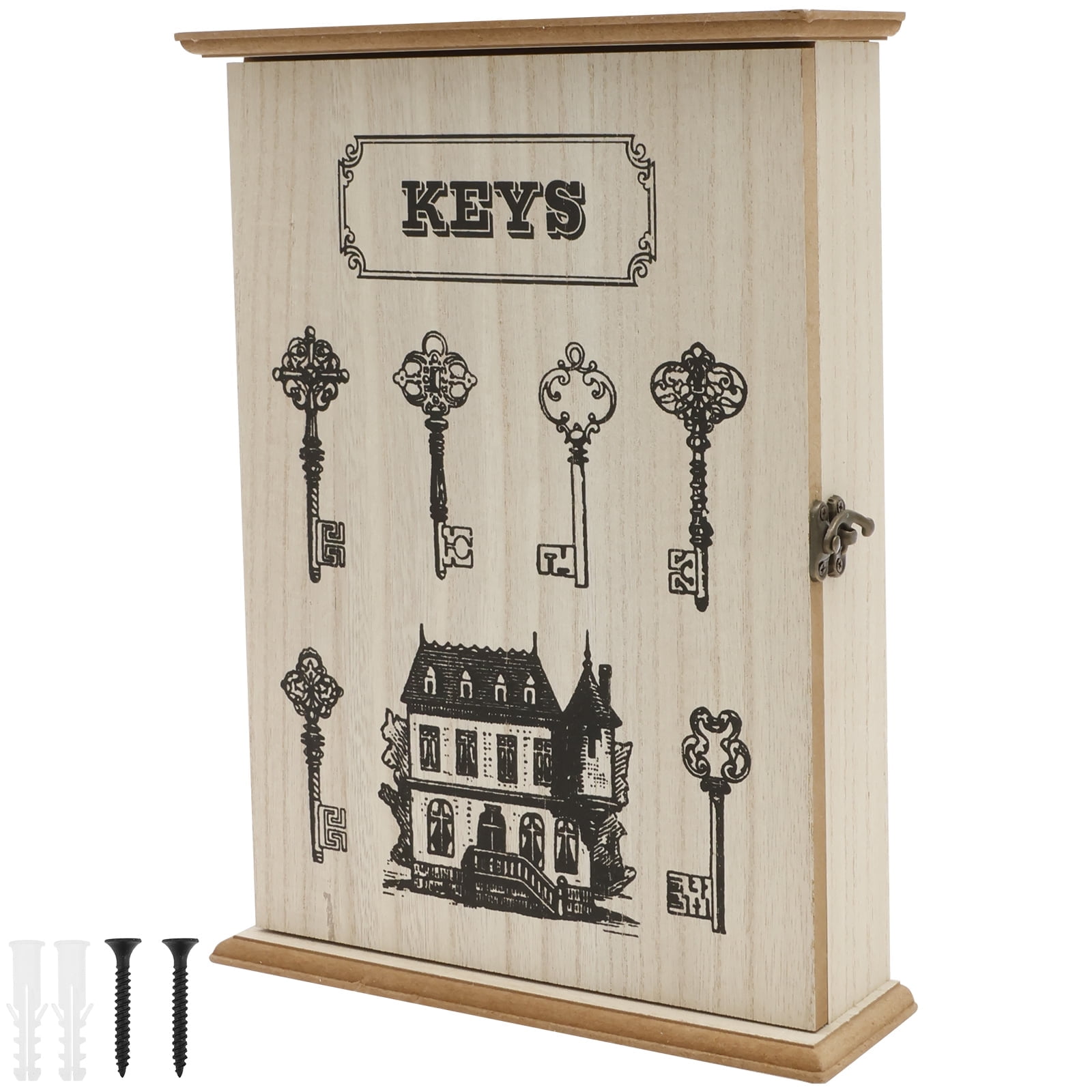 Grusce Vintage Wood Key Box Holder with Lock, Wall Mounted Key Storage ...