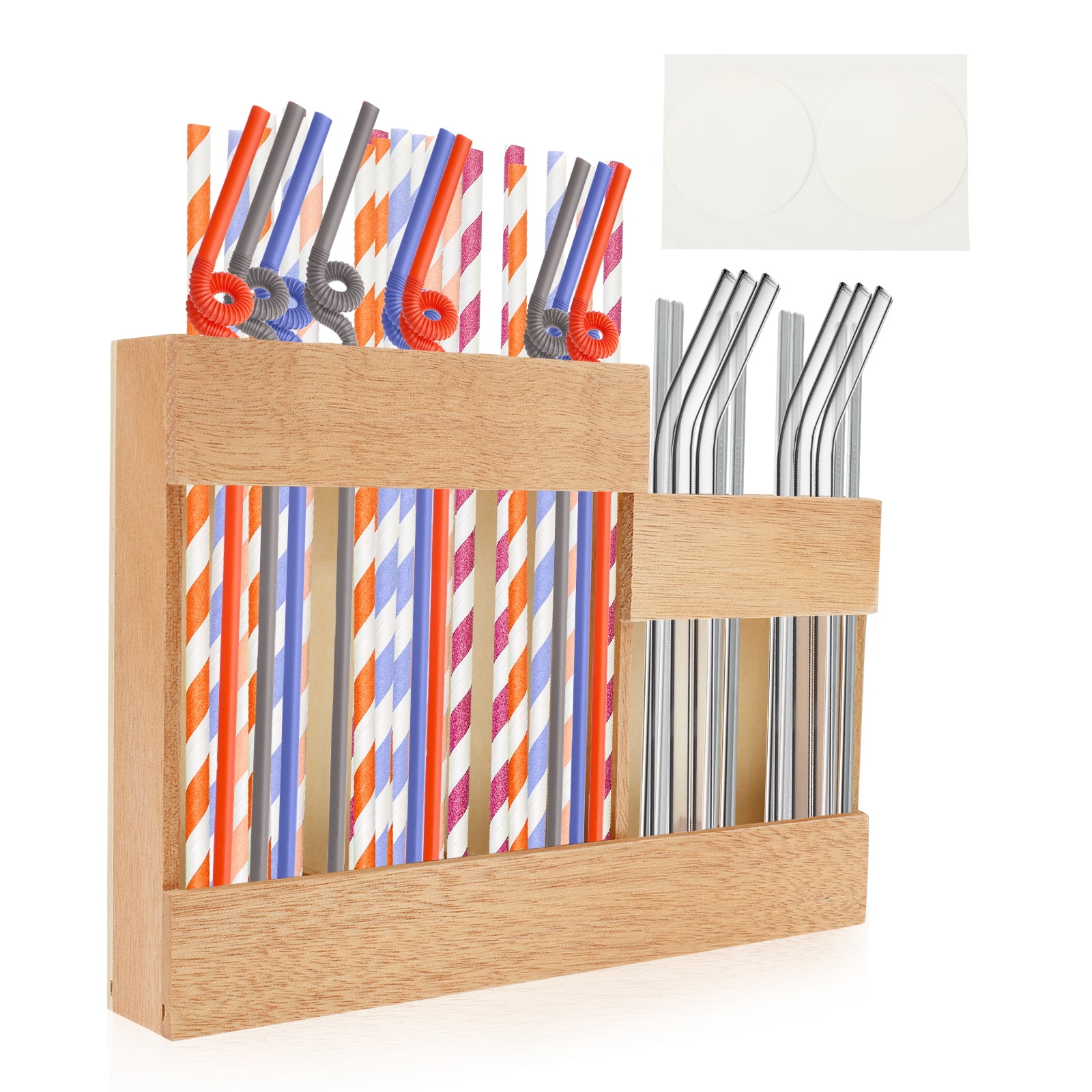 Grusce Wooden Straw Dispenser Organizer, with 2-Sided Adhesive, Cabinet ...