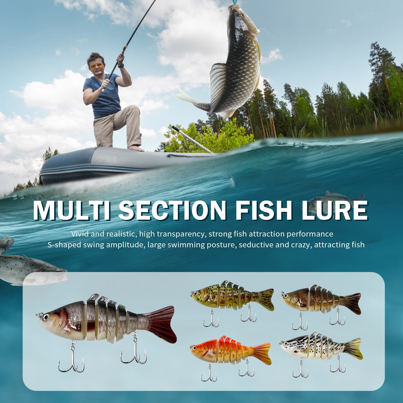 Gs Vane 7-Segment Multi-Jointed Swimbaits Slow Sinking Lures with ...