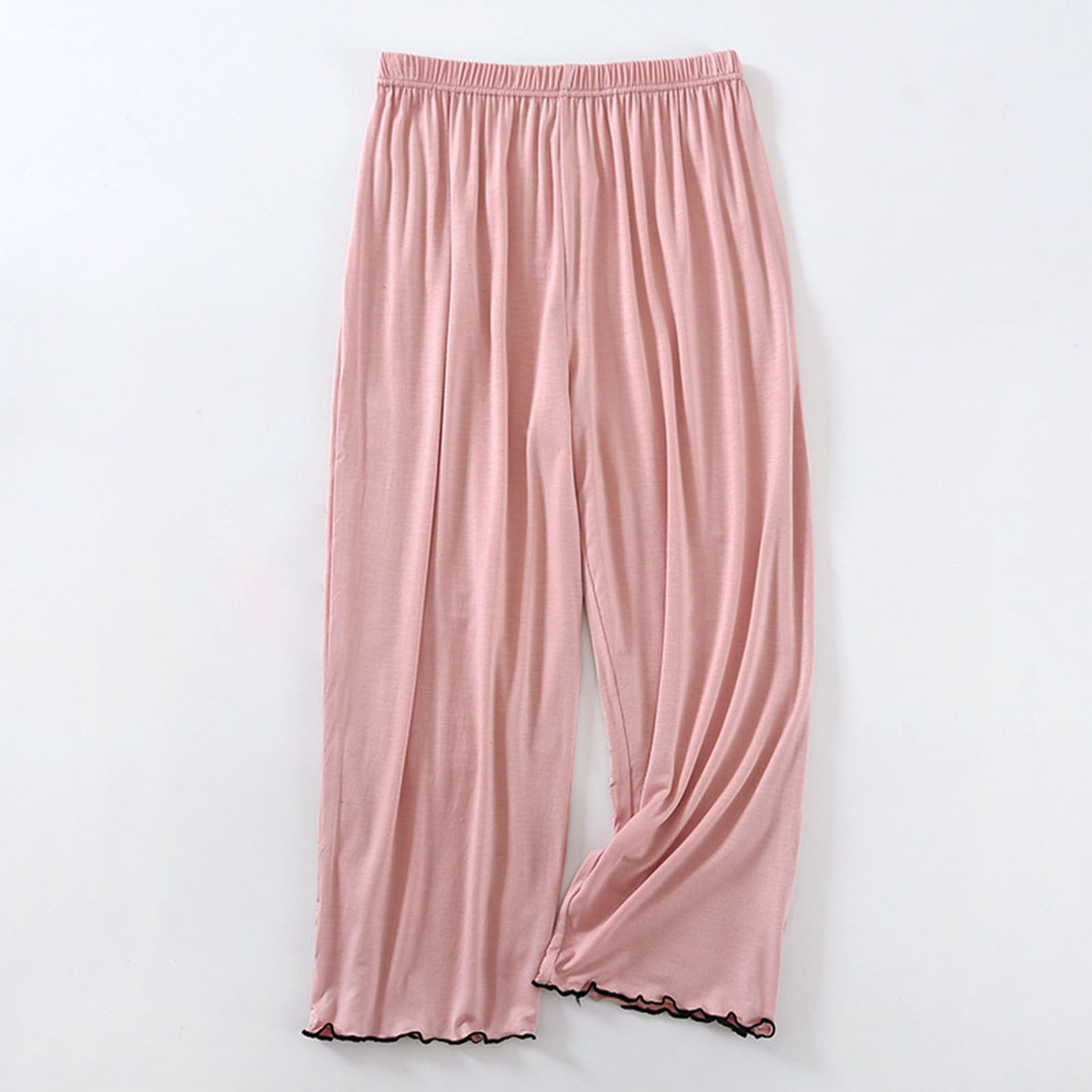 Gsakboxl Capri Pants for Women Summer Thin Modal Elastic Ruffled Hem ...