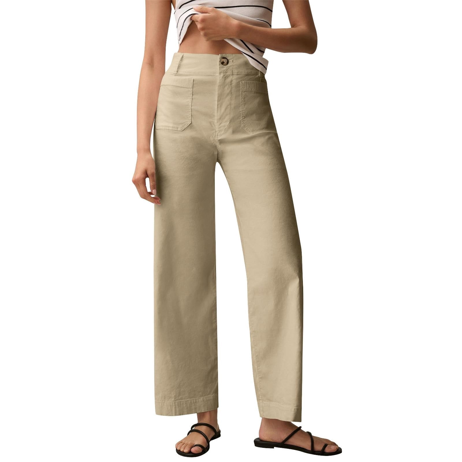 Gsakboxl Capri Pants for Women Solid Color Non-Stretch Woven Fabric ...